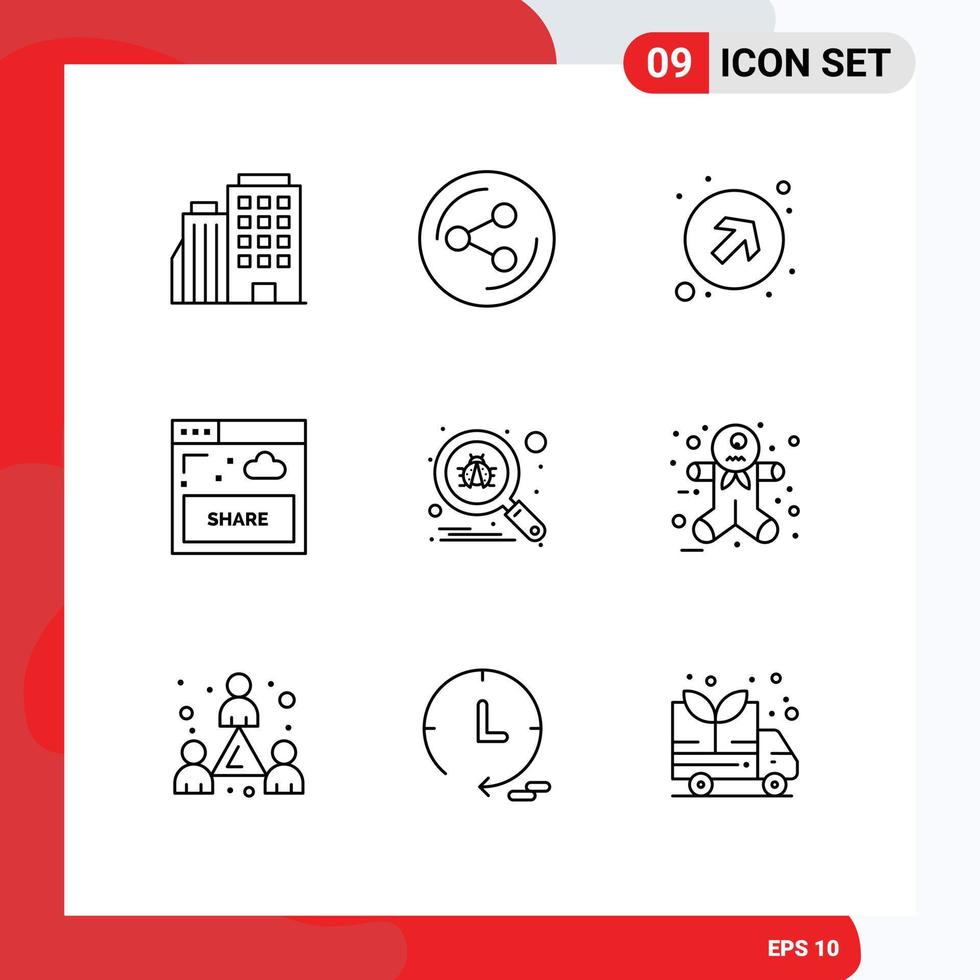 Modern Set of 9 Outlines and symbols such as search bug arrows website share Editable Vector ...