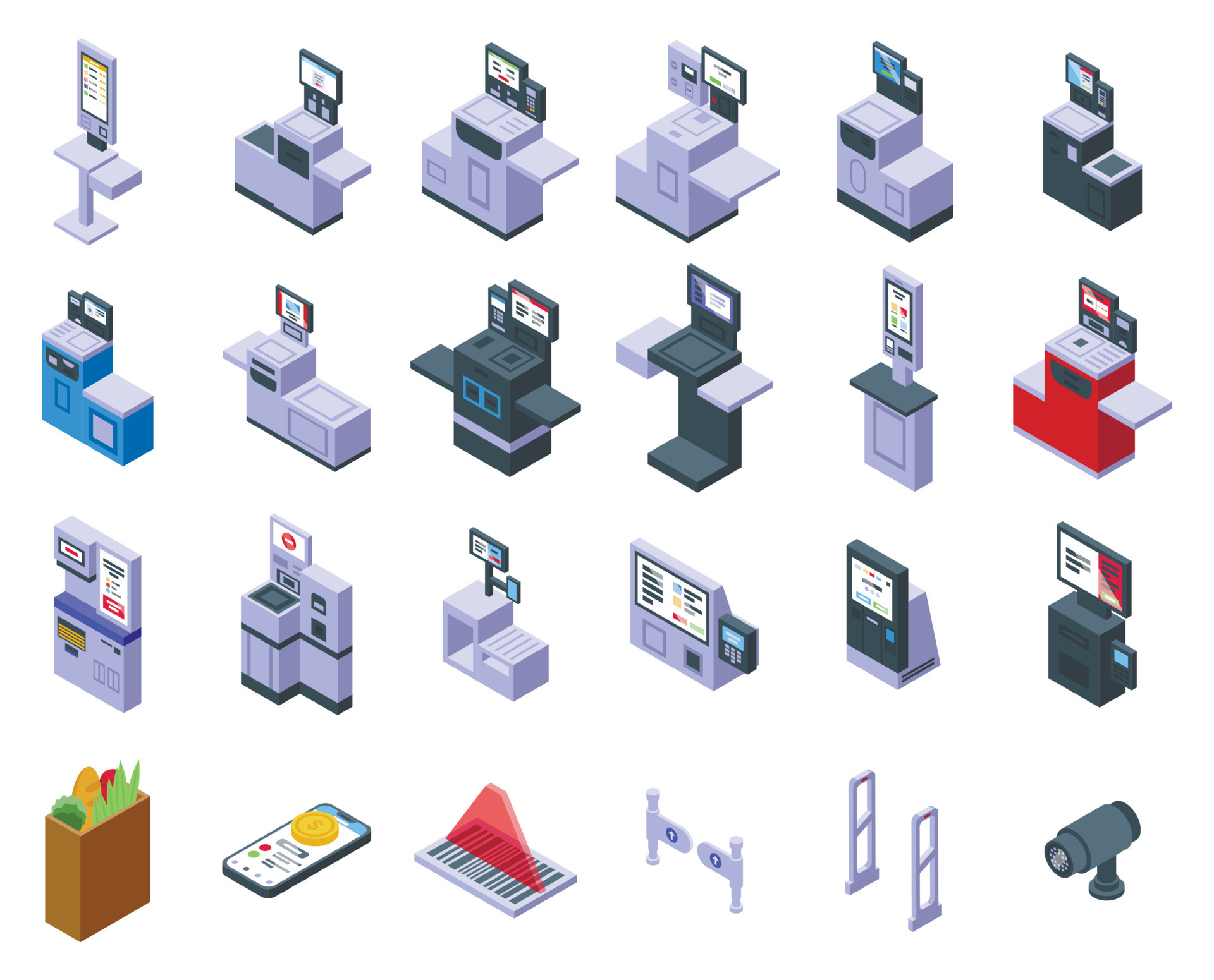 Self Service At The Checkout Icons Set Isometric Vector Supermarket Cash 16159879 Vector Art At
