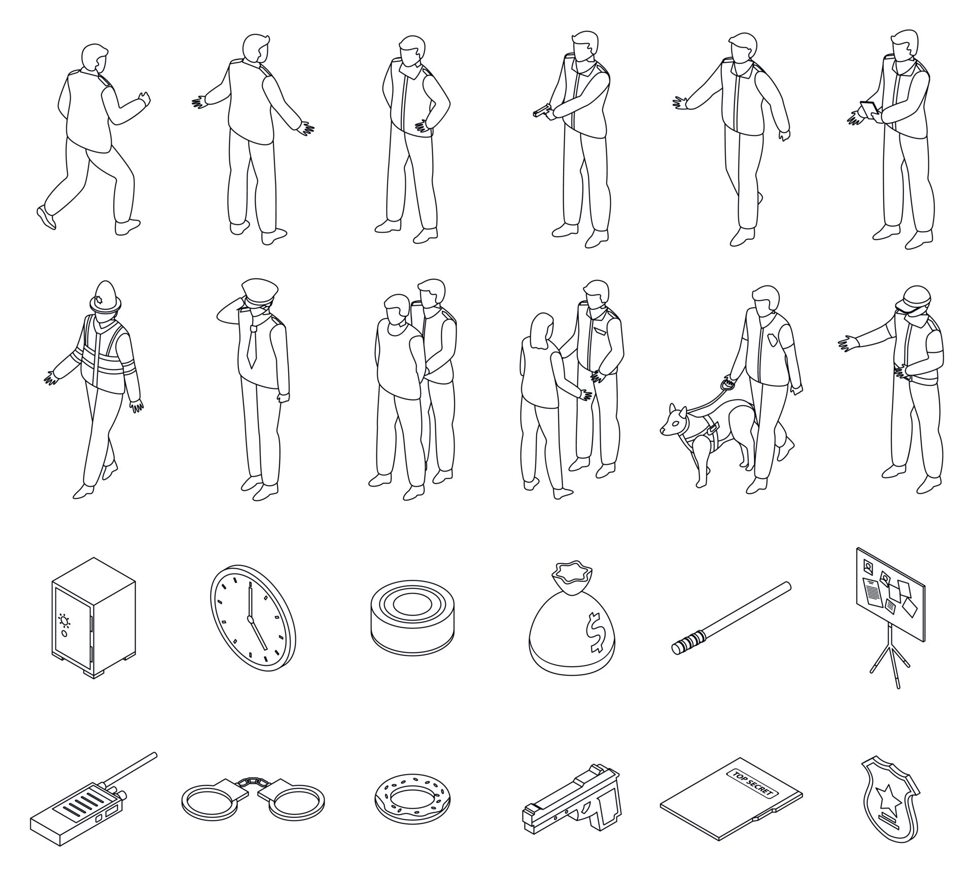 Policeman icons set outline vector 16161972 Vector Art at Vecteezy Policeman icons set outline vector 16161972 Vector Art at Vecteezy