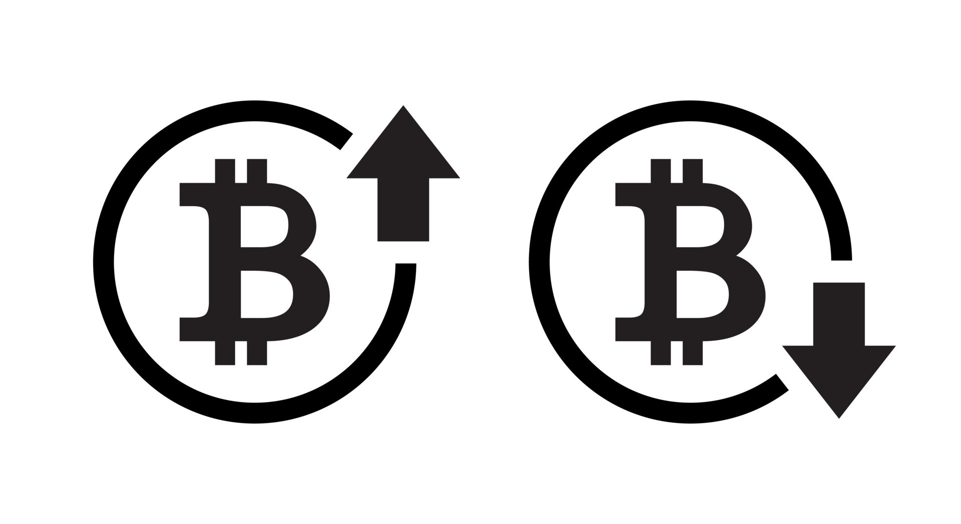Bitcoin price increase decrease icon vector. Cryptocurrency market up ... Bitcoin price increase decrease icon vector. Cryptocurrency market up ...