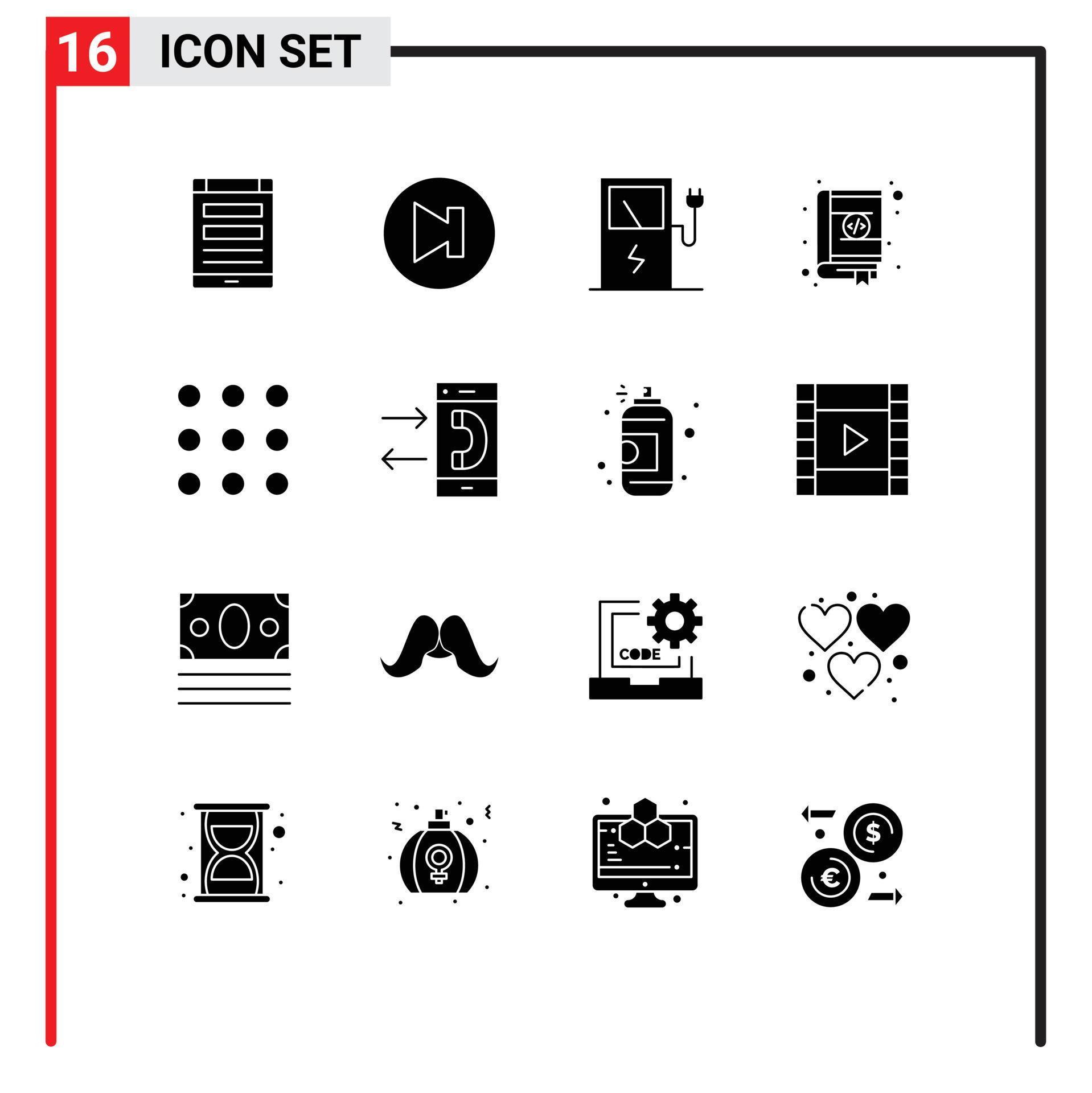 User Interface Pack Of 16 Basic Solid Glyphs Of Dial Coding Charge Design Bookmarks Editable