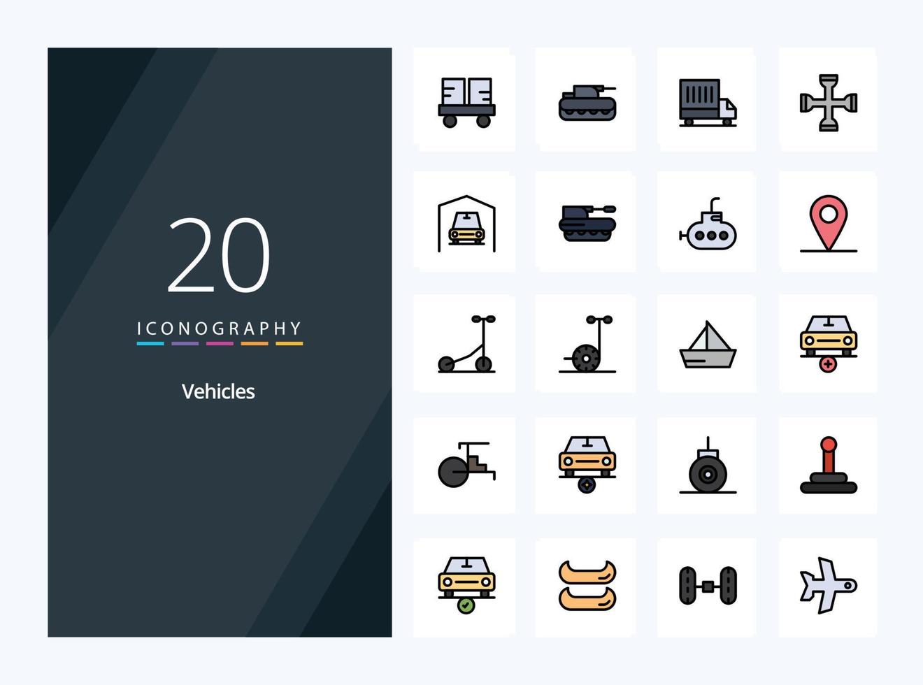 20 Vehicles line Filled icon for presentation 16165227 Vector Art at ...
