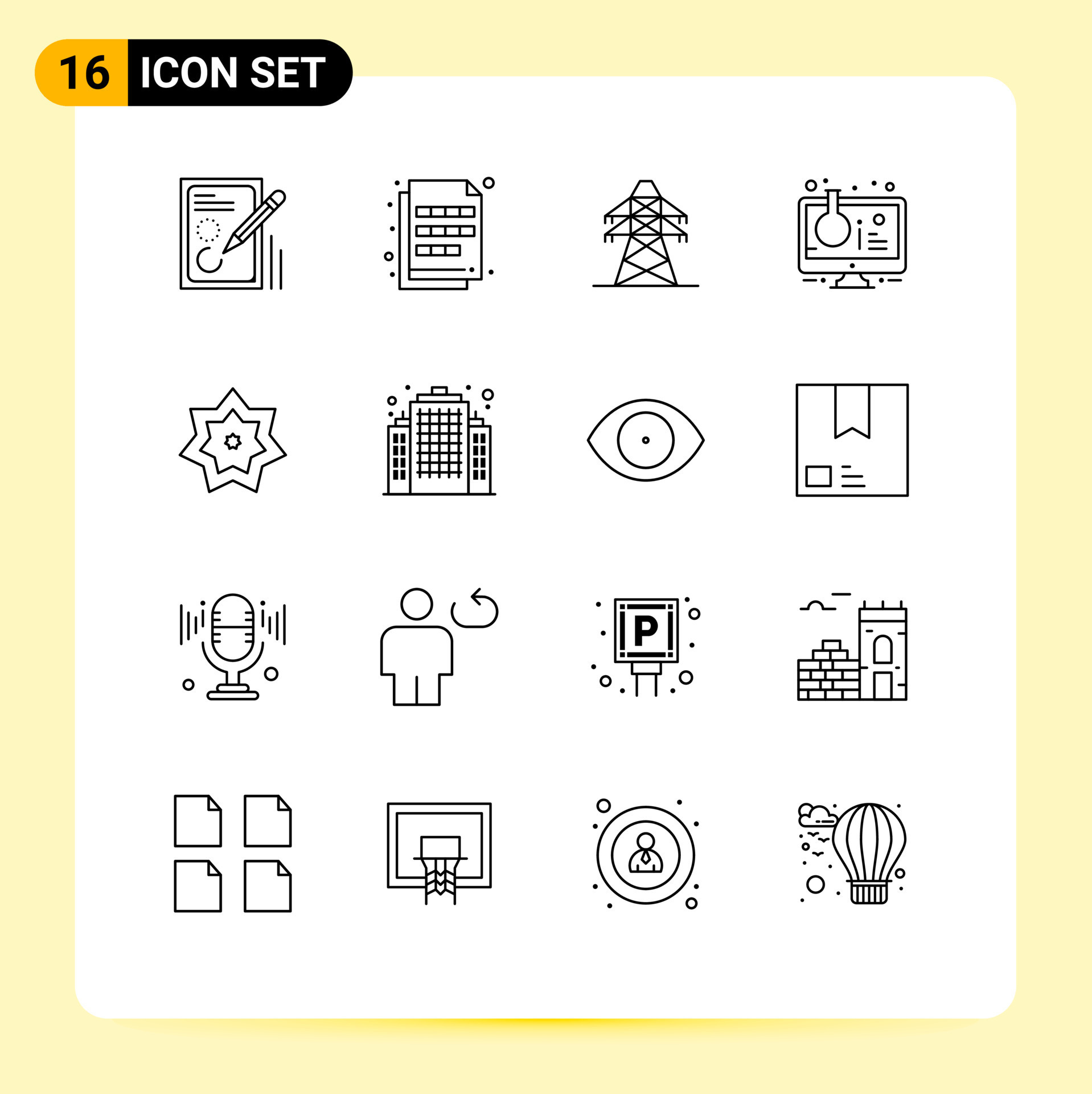 Set Of 16 Vector Outlines On Grid For Sample Tube Online Experiment Imaging Flask Transmission