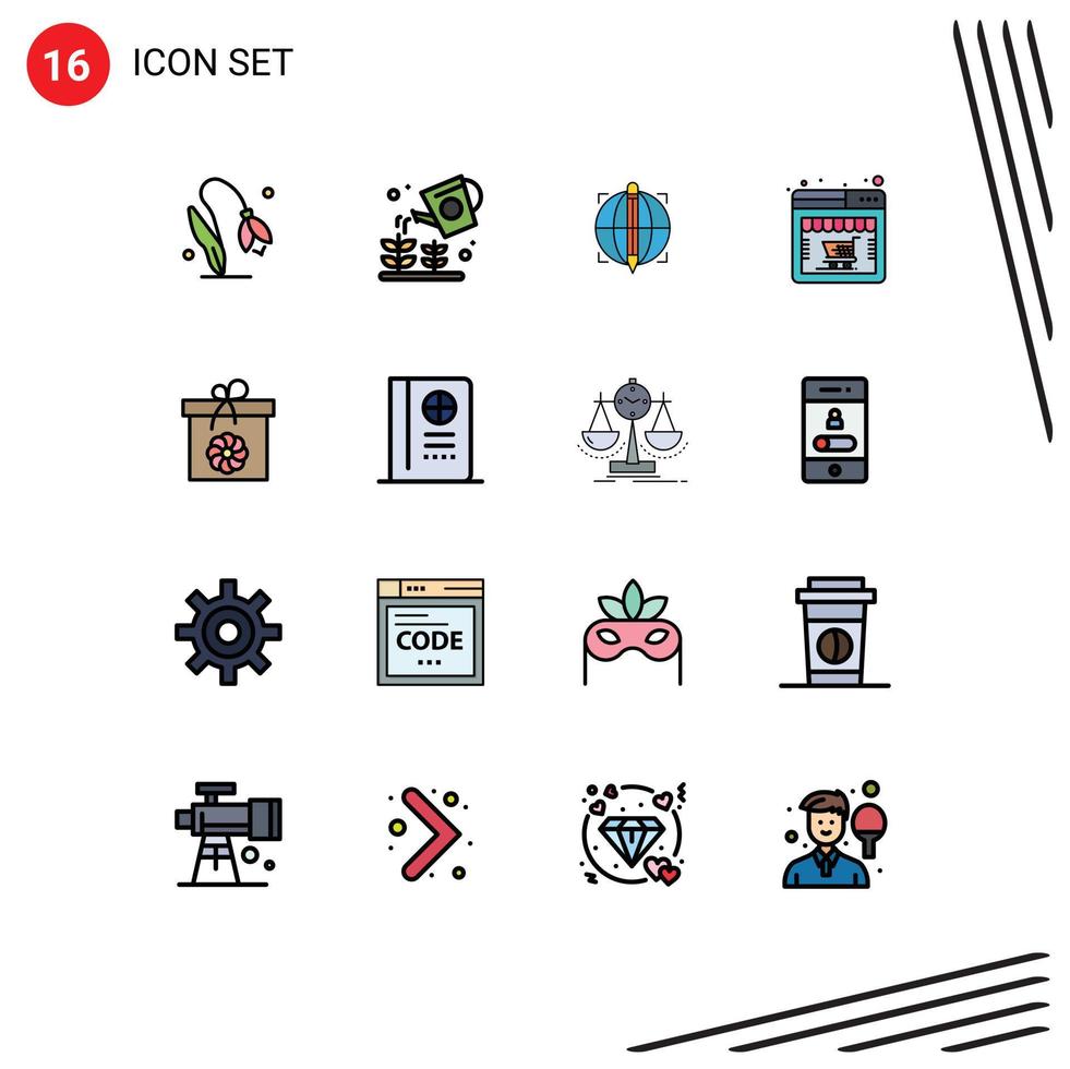 Mobile Interface Flat Color Filled Line Set Of 16 Pictograms Of Box Online Store Focus Web