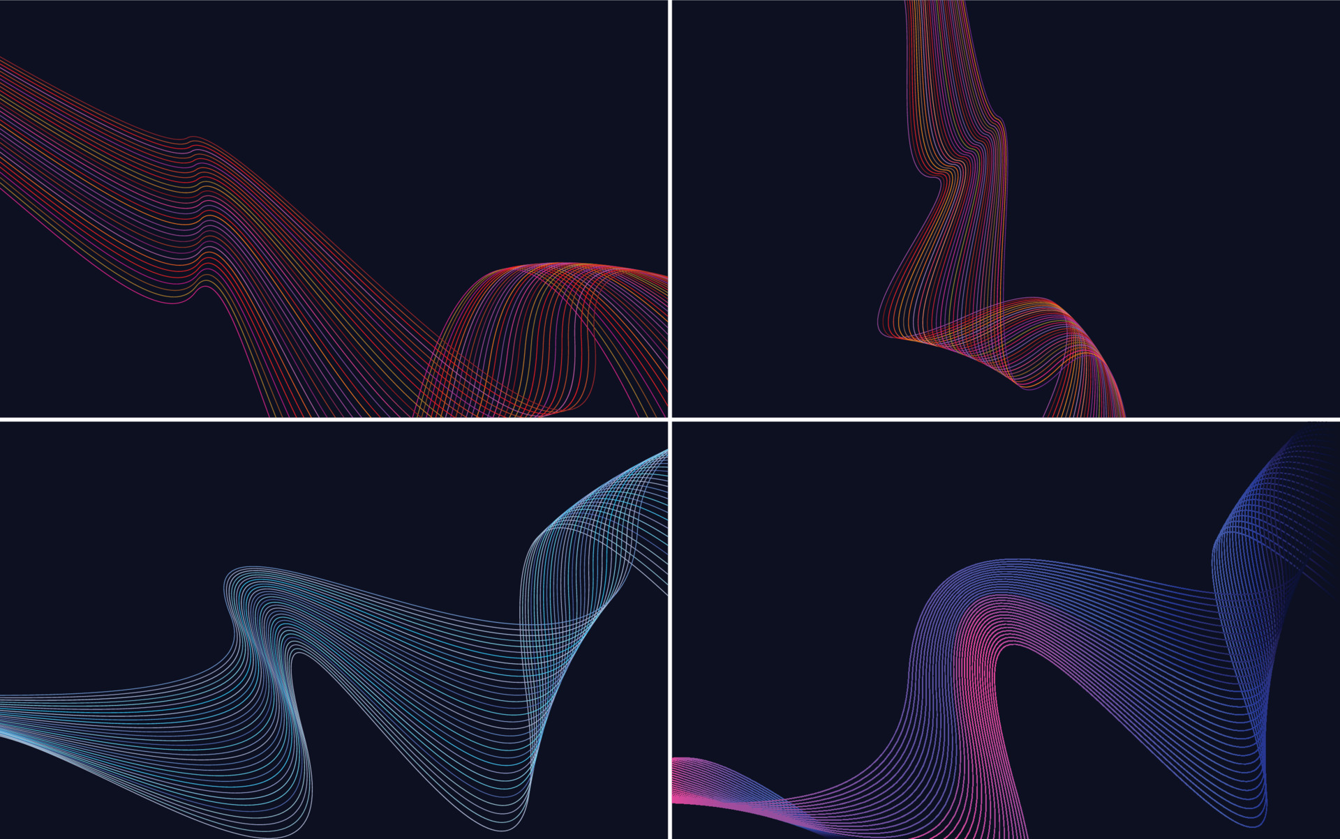 Set of 4 geometric wave pattern background Abstract waving line ...