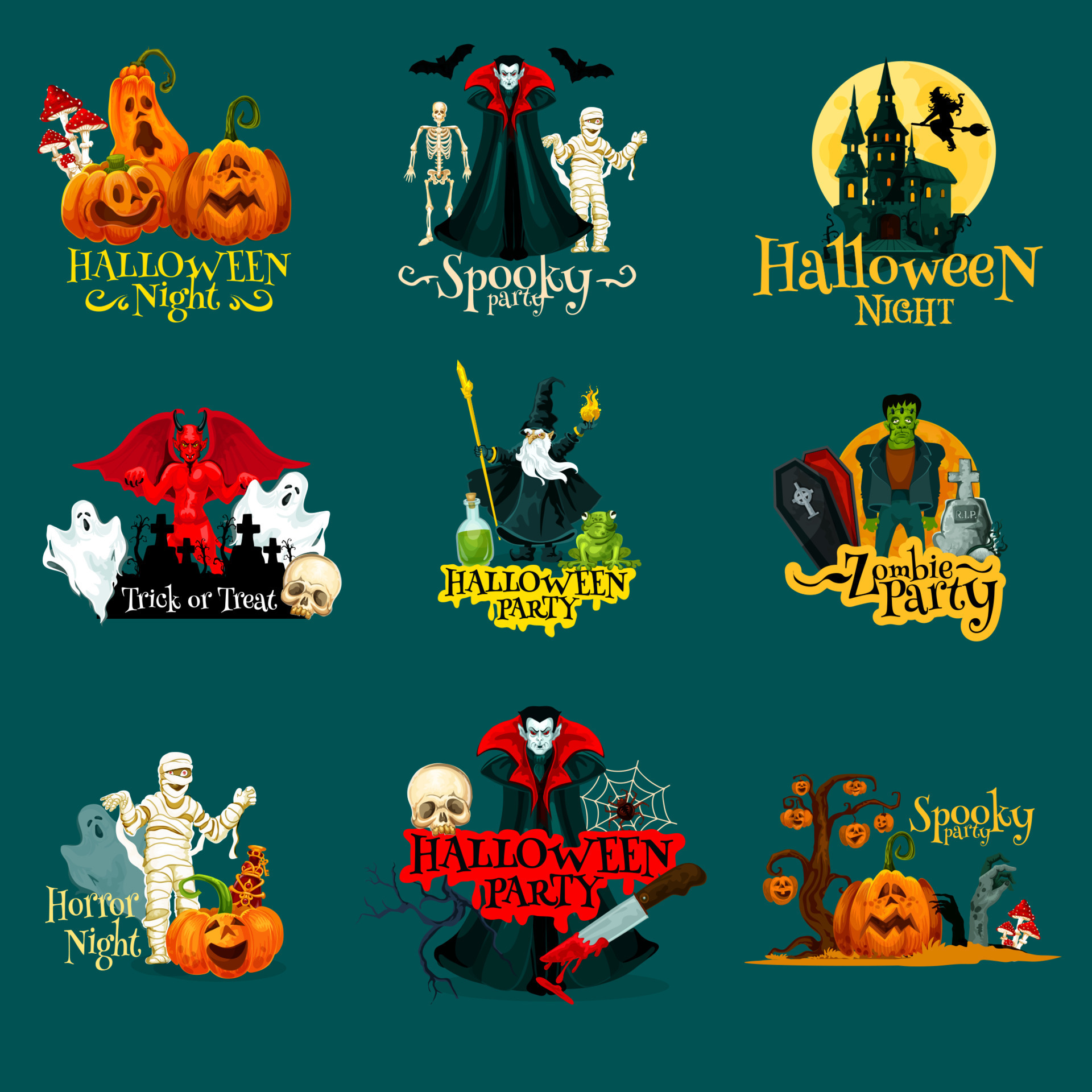 Halloween trick treat night party vector icons 16168713 Vector Art at ... Halloween trick treat night party vector icons 16168713 Vector Art at ...