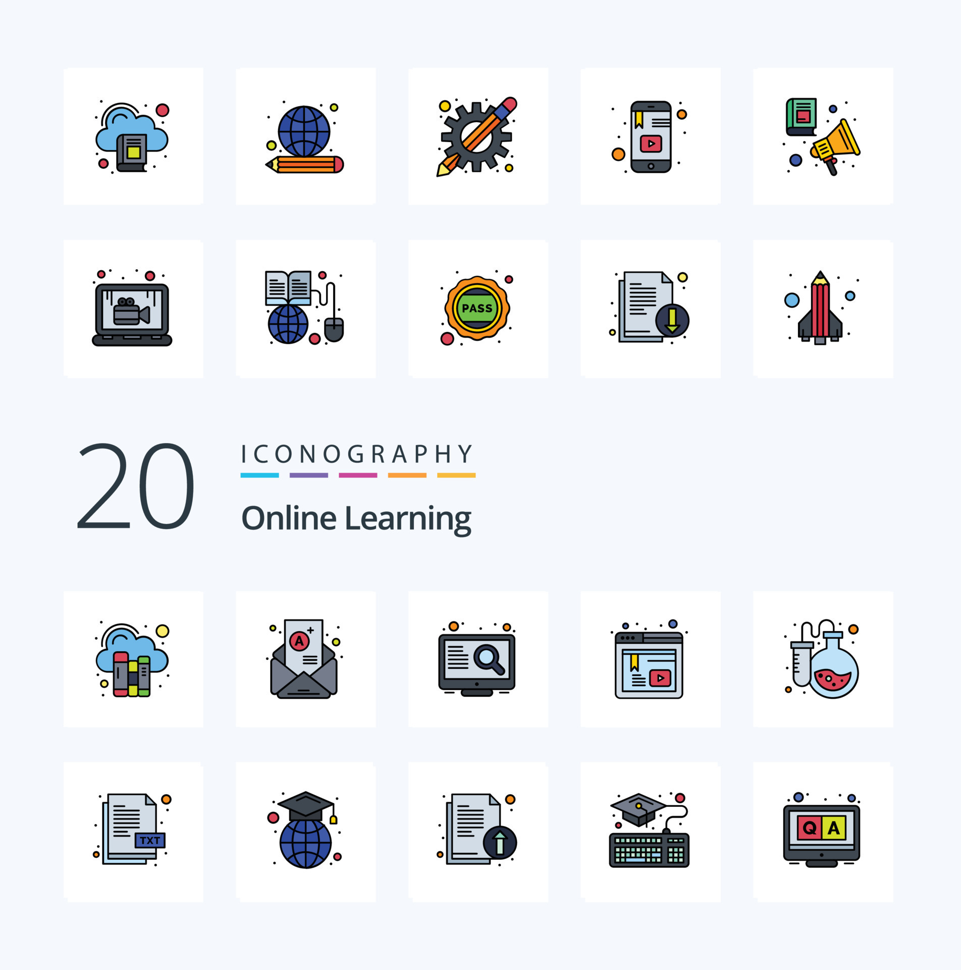 20 Online Learning Line Filled Color icon Pack like lab website ...