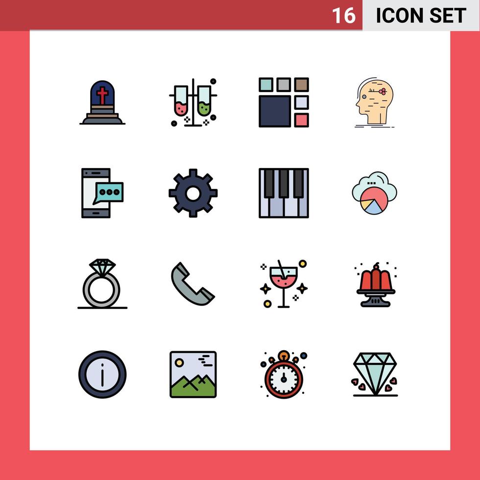 Mobile Interface Flat Color Filled Line Set Of 16 Pictograms Of Contact Key Editing Hacking