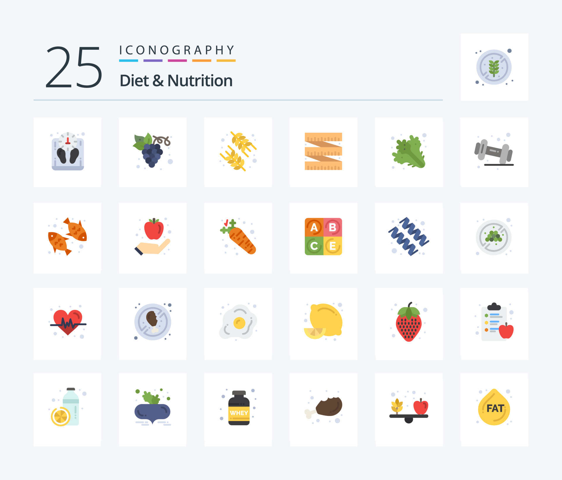 Diet And Nutrition 25 Flat Color icon pack including healthy. diet ...