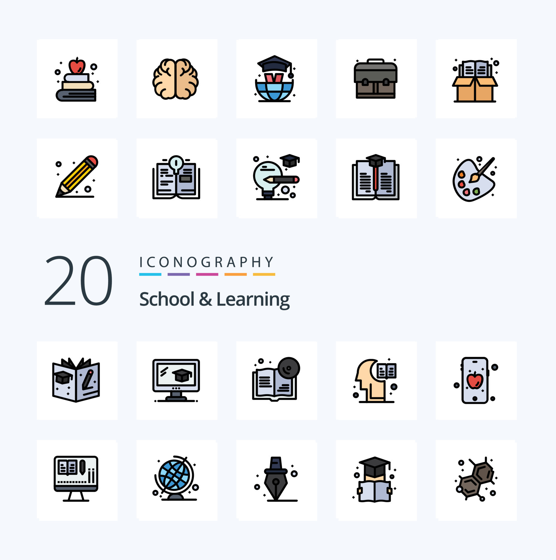 20 School And Learning Line Filled Color Icon Pack Like Mobile Hemisphere Education Education