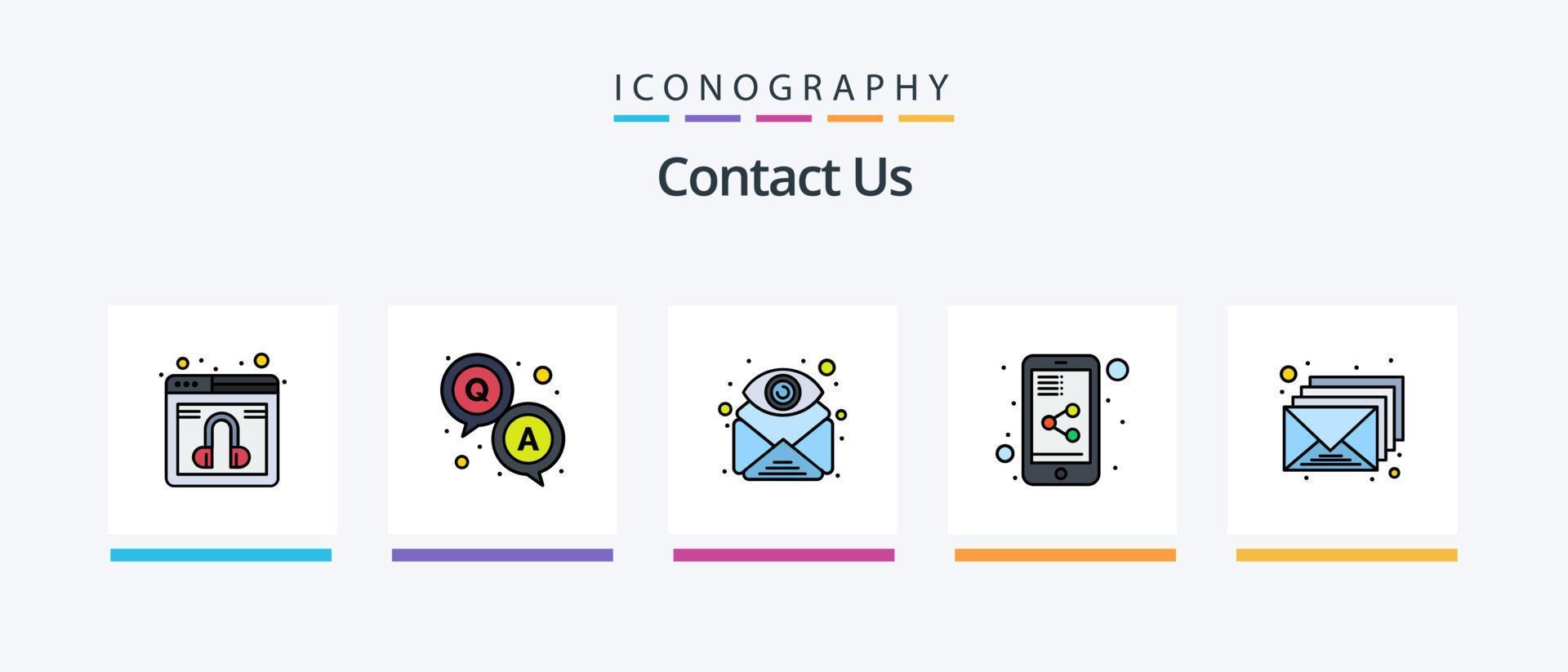 Contact Us Line Filled 5 Icon Pack Including envelope. watch. email. time. telephone. Creative ...