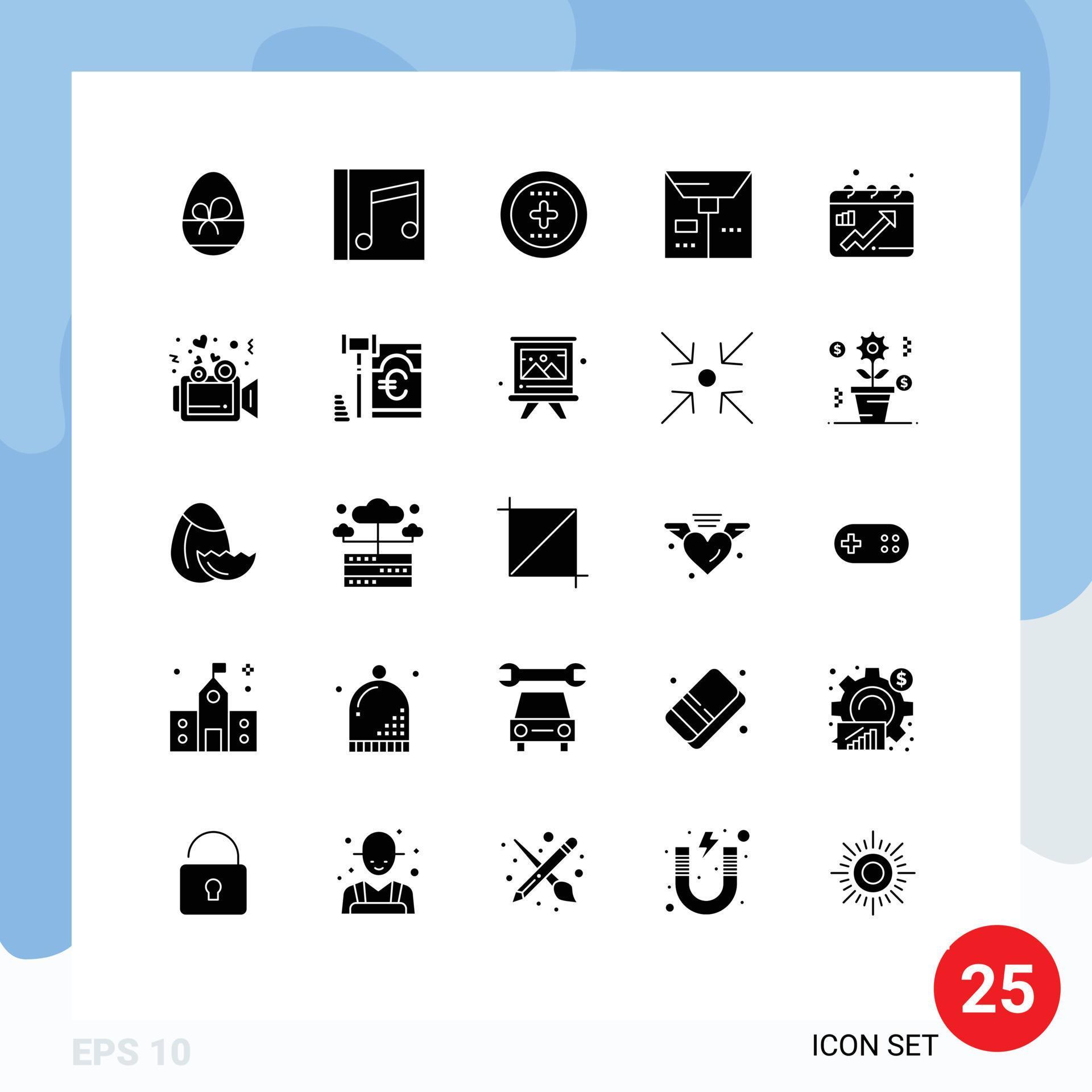 Pictogram Set of 25 Simple Solid Glyphs of chart package songs e ux Editable Vector Design ...