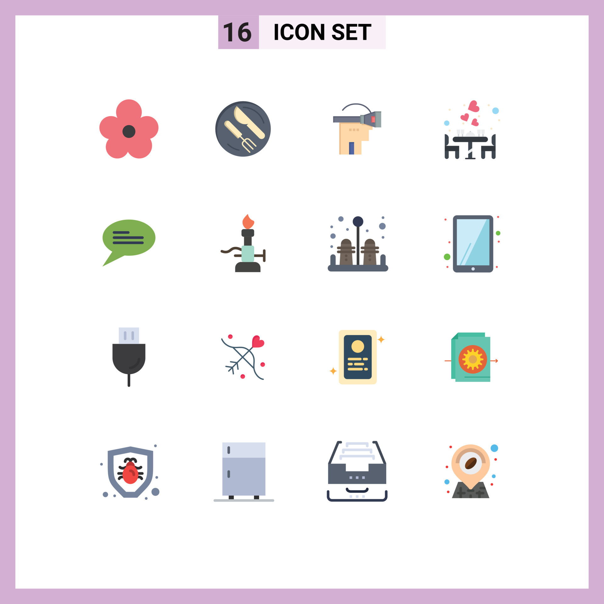 Stock Vector Icon Pack of 16 Line Signs and Symbols for chat food ...