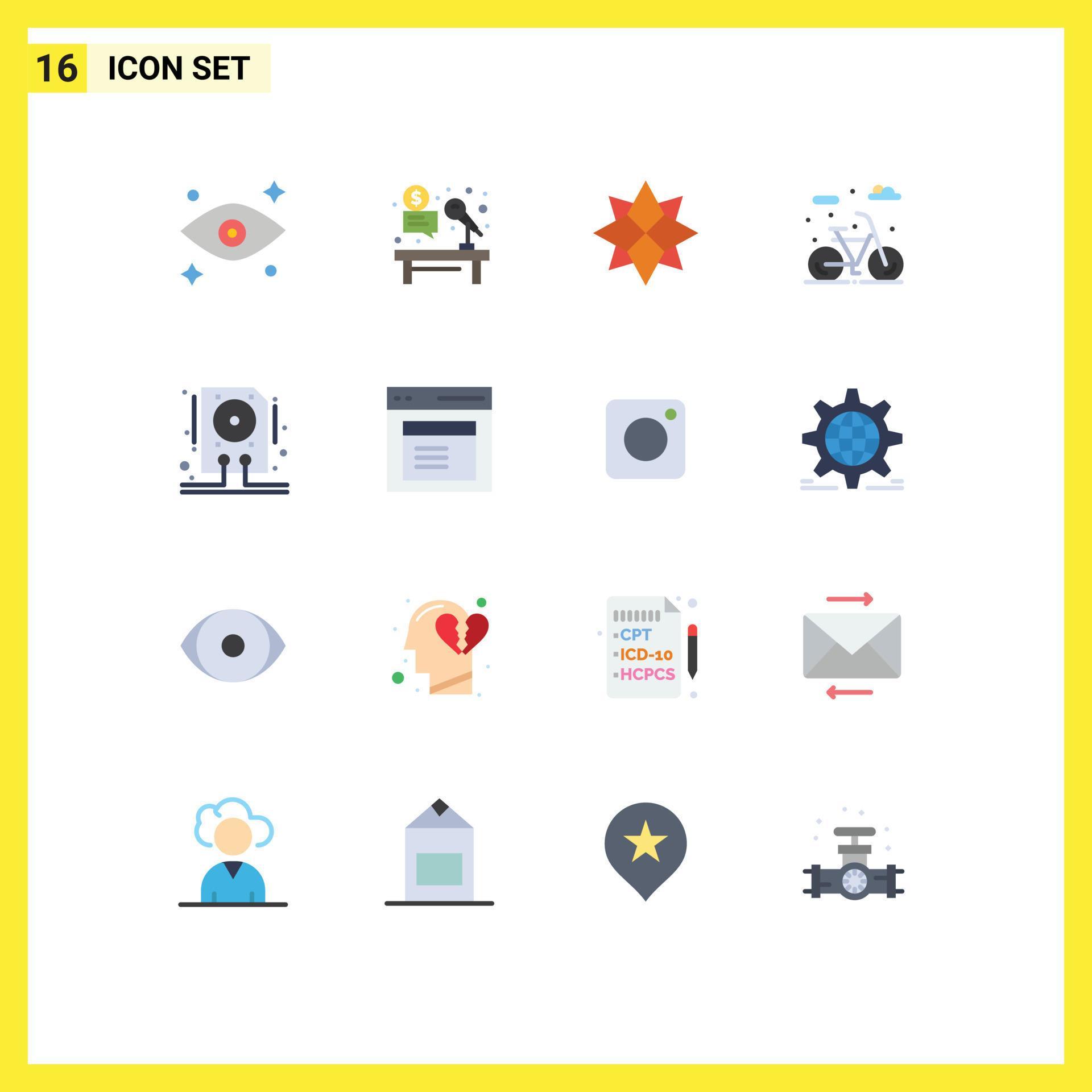 User Interface Pack Of 16 Basic Flat Colors Of Hdd Data Decoration Lifecycle City Editable Pack