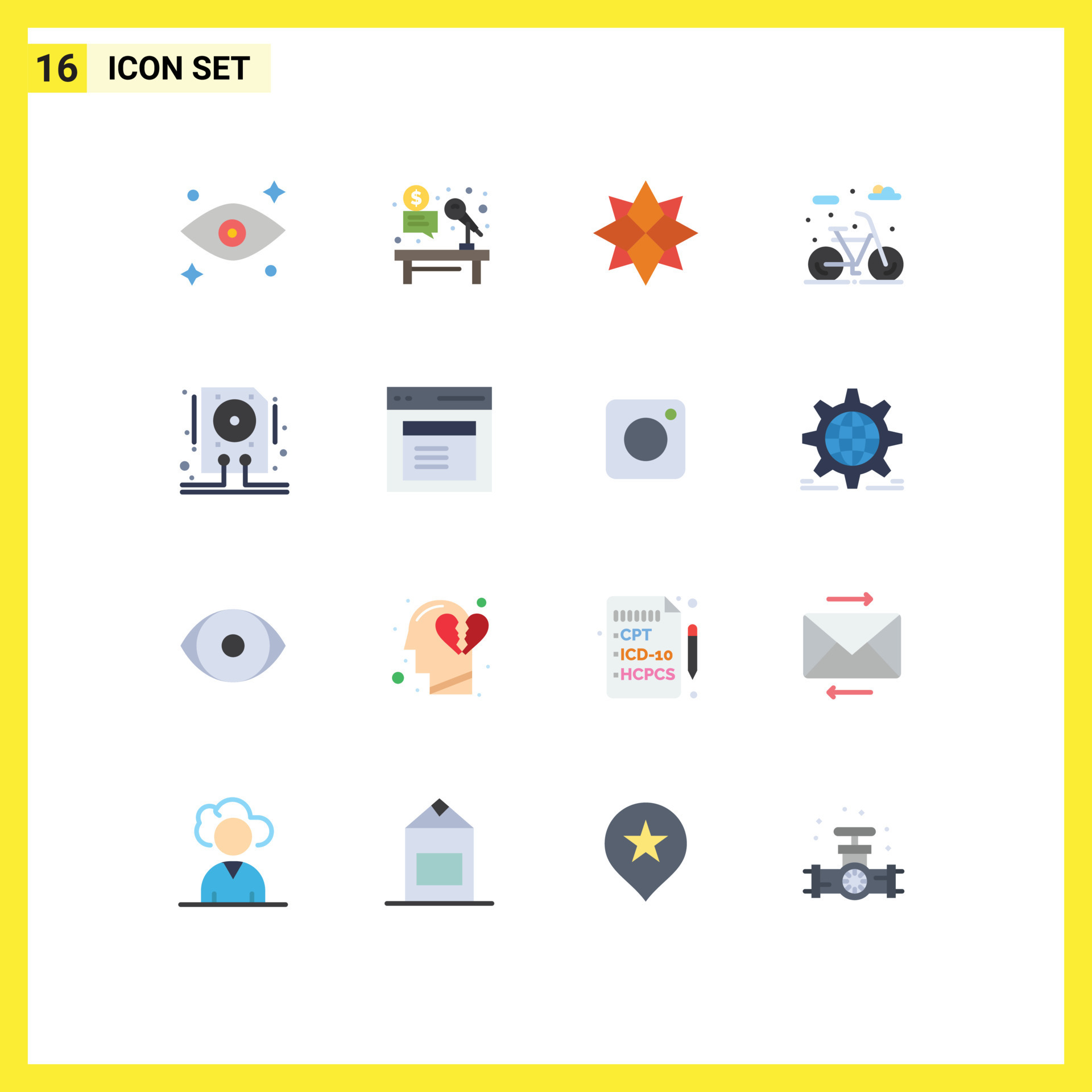 User Interface Pack Of 16 Basic Flat Colors Of Hdd Data Decoration Lifecycle City Editable Pack