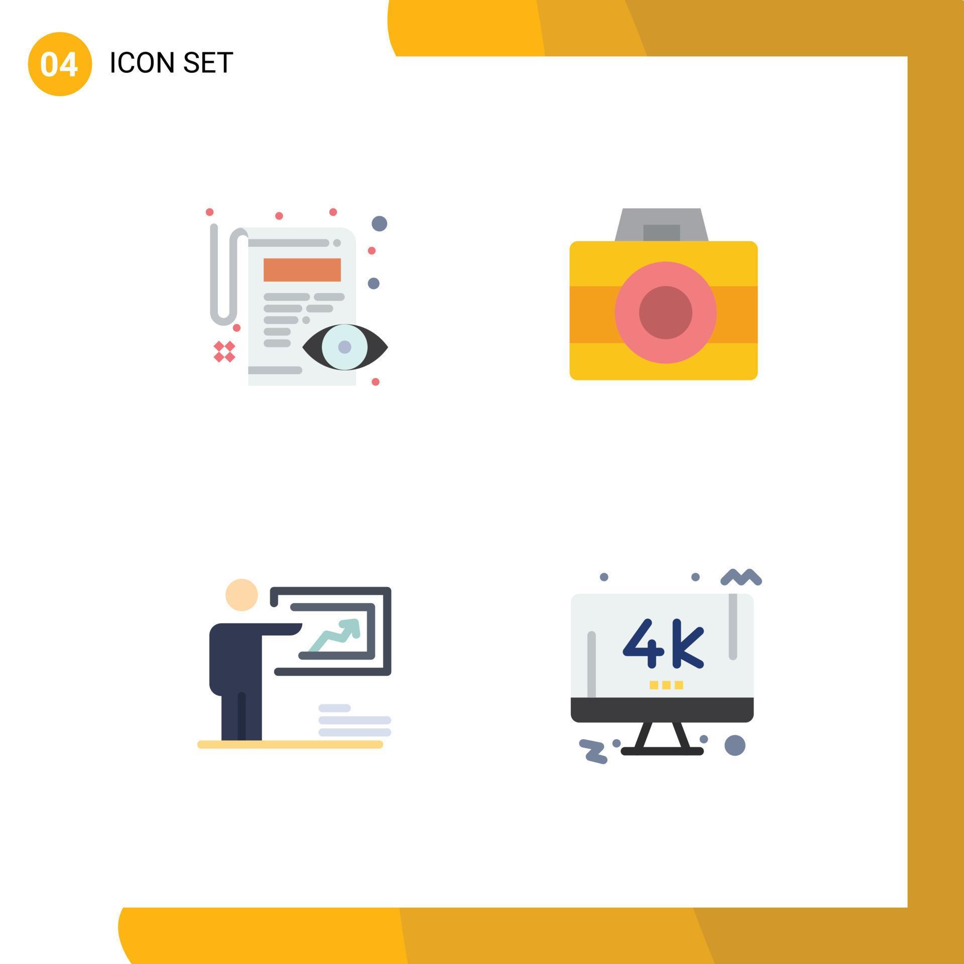 Mobile Interface Flat Icon Set Of 4 Pictograms Of Document Solution View Digital Business