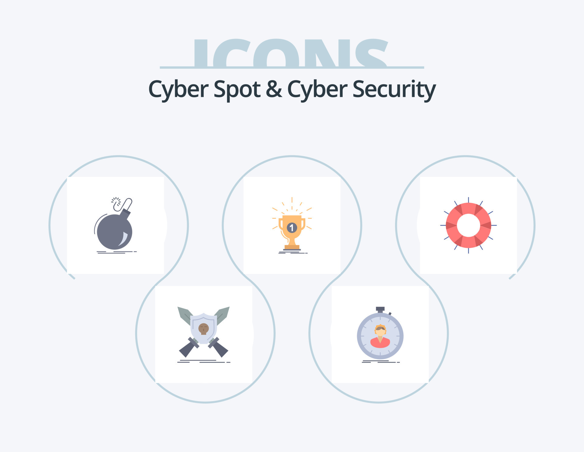 Cyber Spot And Cyber Security Flat Icon Pack 5 Icon Design Prize