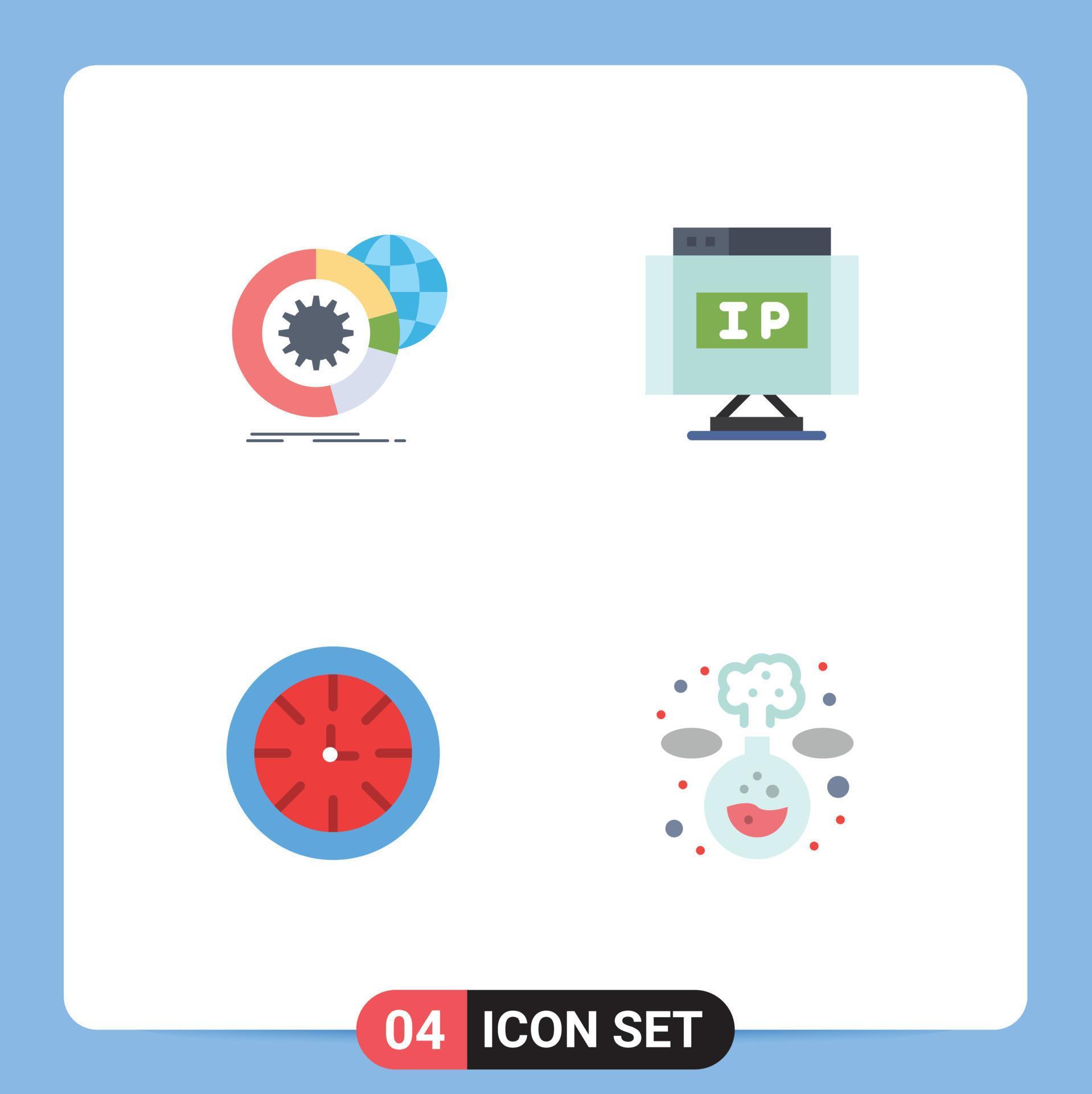 4 Universal Flat Icon Signs Symbols of data watch globe ip clock Editable Vector Design Elements ...