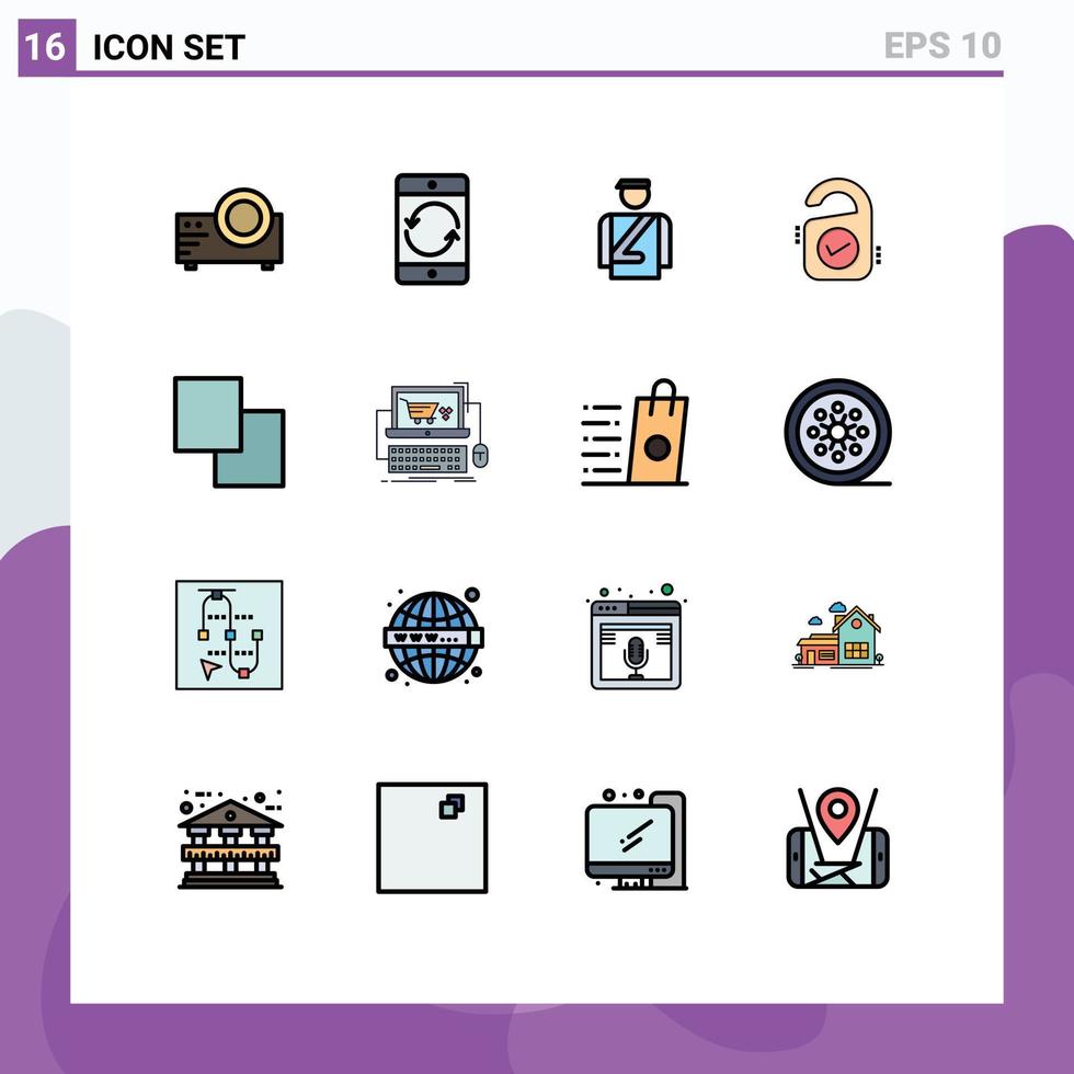 16 User Interface Flat Color Filled Line Pack Of Modern Signs And