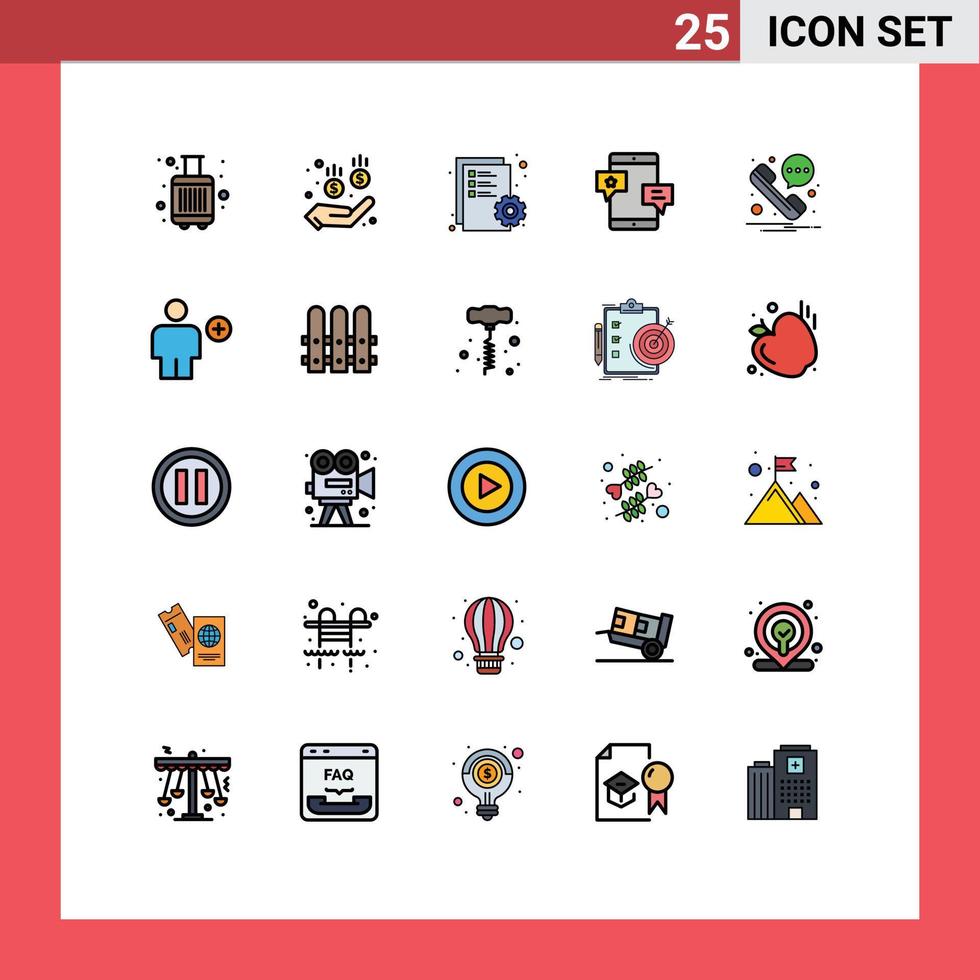 Editable Vector Line Pack Of 25 Simple Filled Line Flat Colors Of Phone Promotion Edit Network