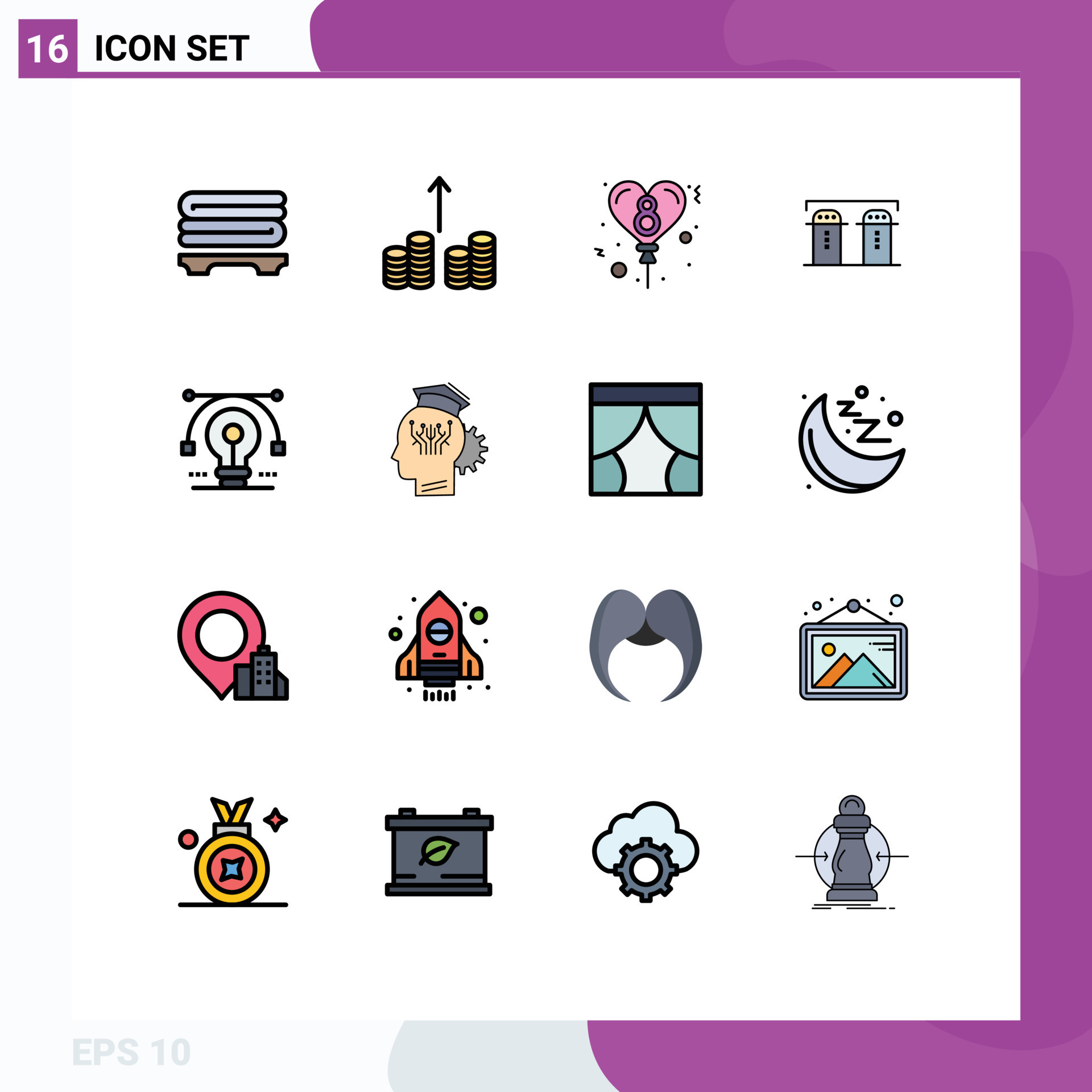 Pictogram Set Of 16 Simple Flat Color Filled Lines Of Drawing Solution Day Idea Spices Editable