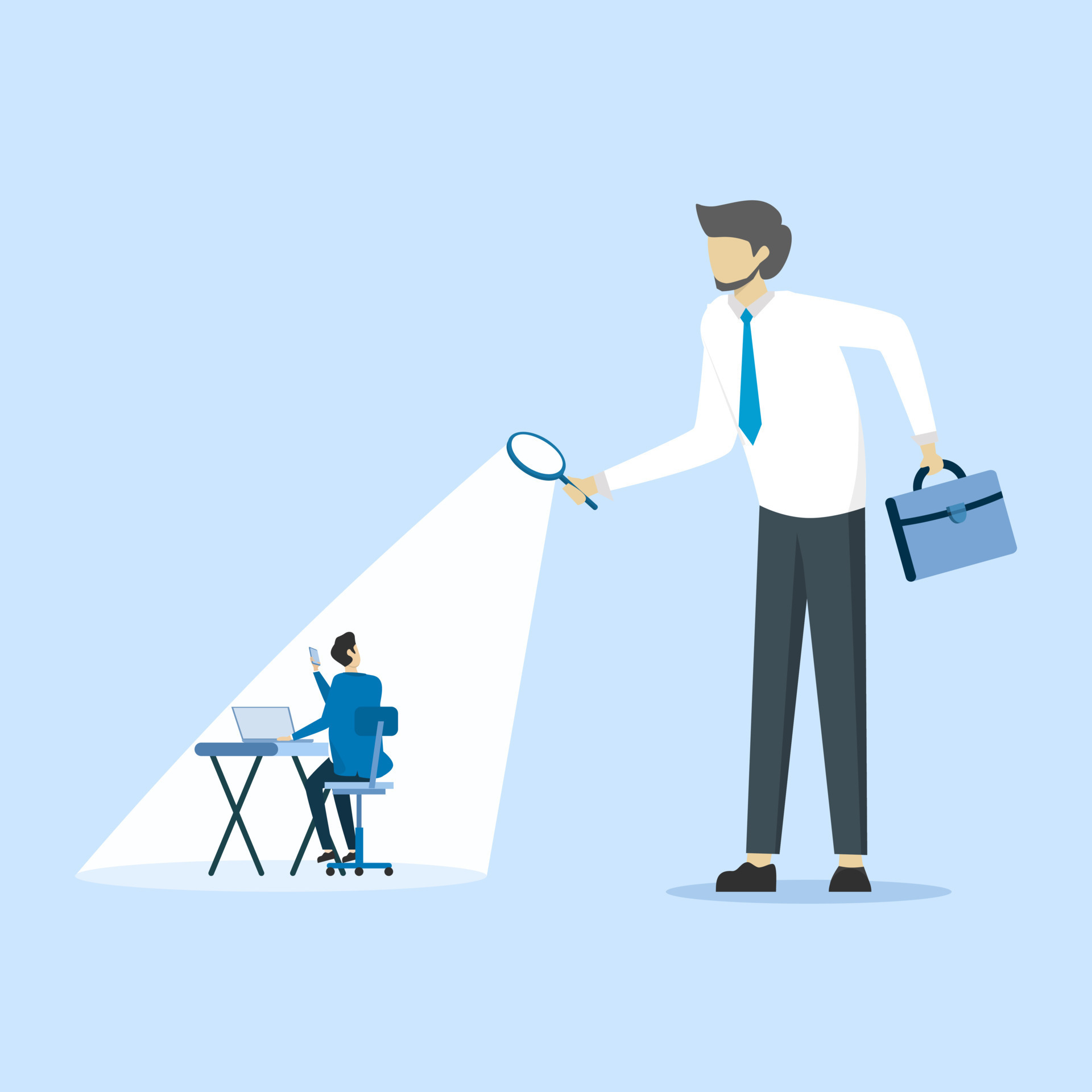 Micro Manager Boss Using Magnifying Glass Keeps Eye On Employees Work Micromanagement Bosses