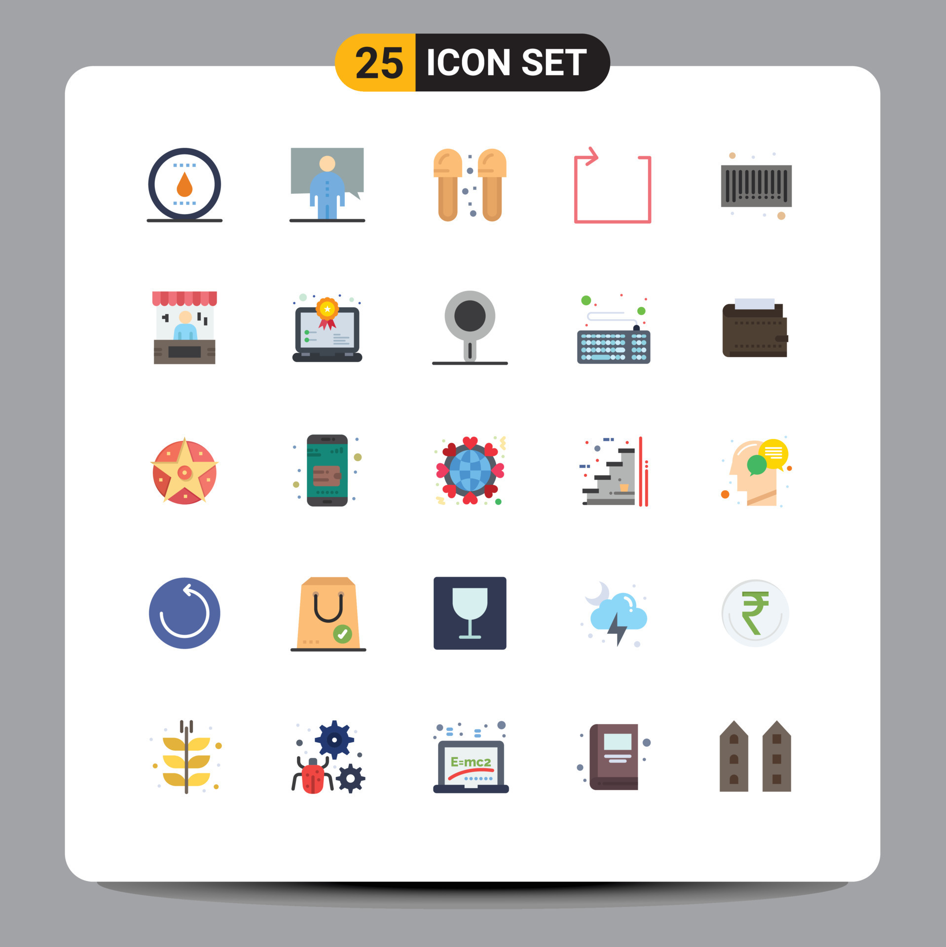 25 User Interface Flat Color Pack Of Modern Signs And Symbols Of Bar Loop Presentation Arrow