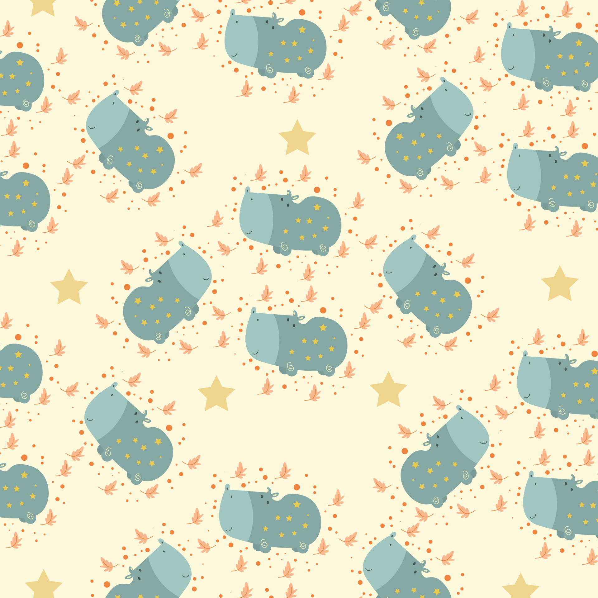 Vector Cute Hippo Seamless Pattern For Background Decorative Wallpaper