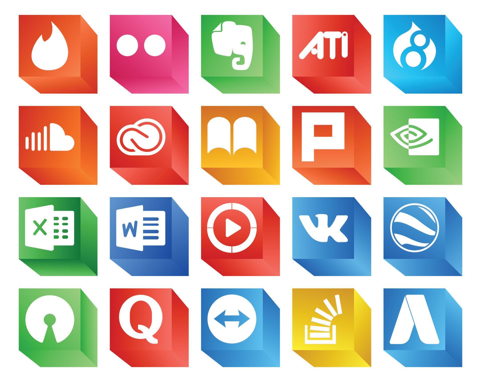 20 Social Media Icon Pack Including video word creative cloud excel plurk 16178799 Vector Art at ...