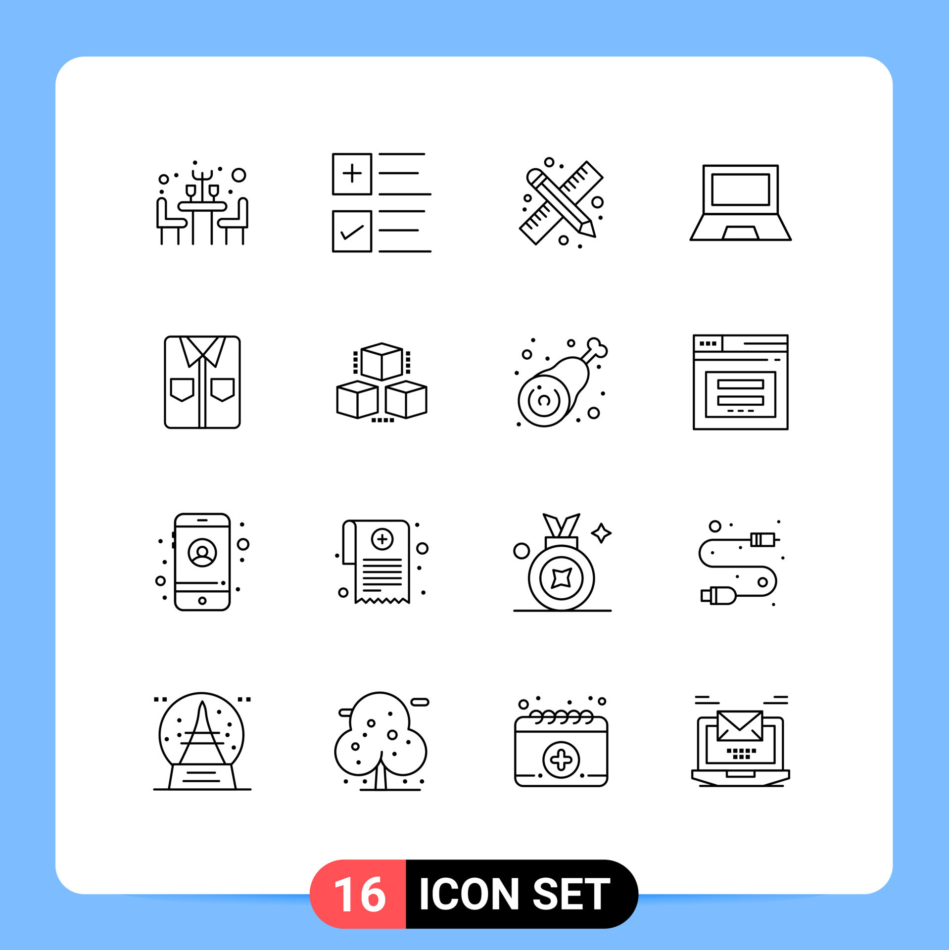 Set of 16 Modern UI Icons Symbols Signs for shirt laptop drawing tools hardware devices Editable ...