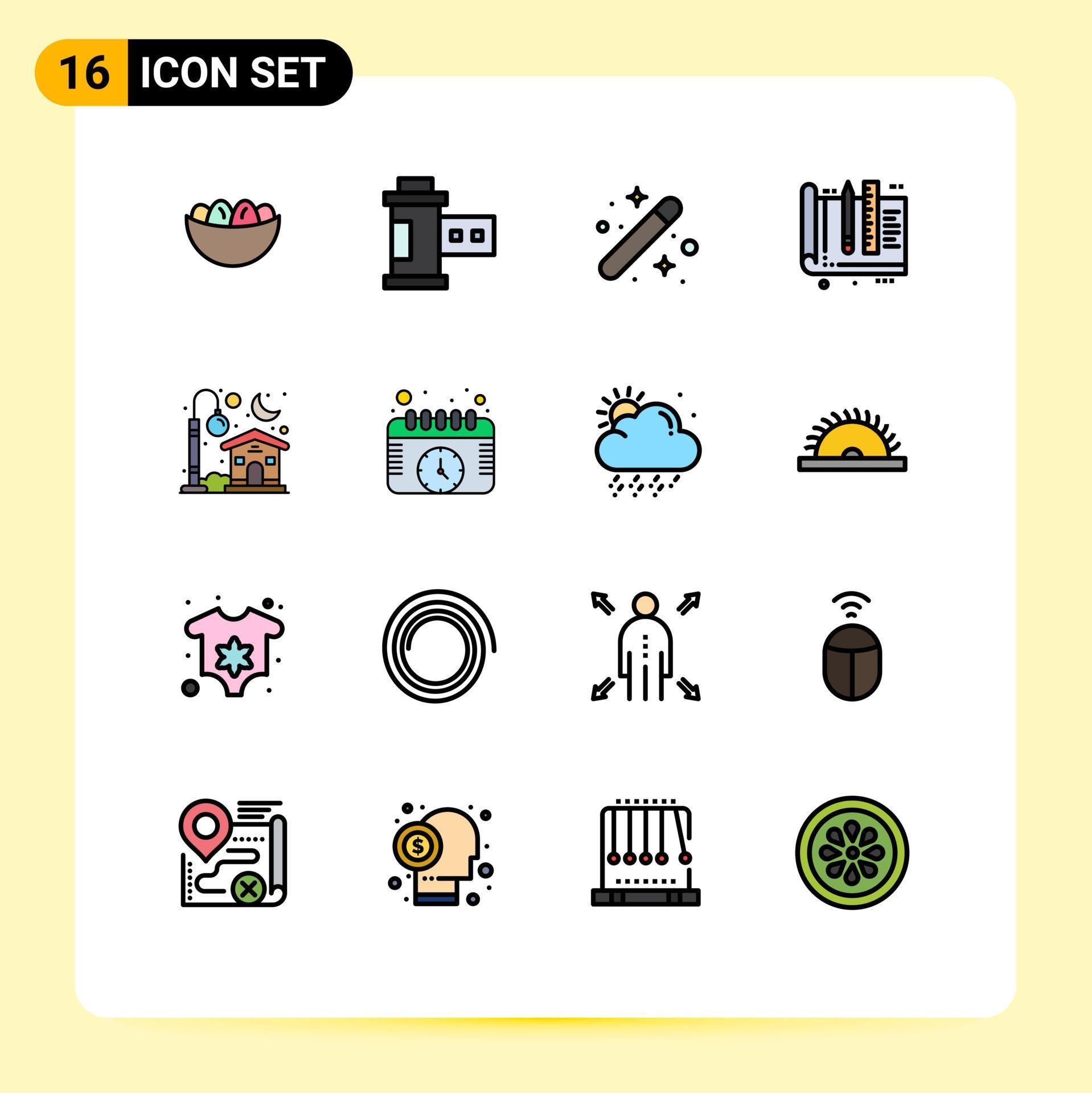 16 Universal Flat Color Filled Lines Set for Web and Mobile Applications ruler design roll ...