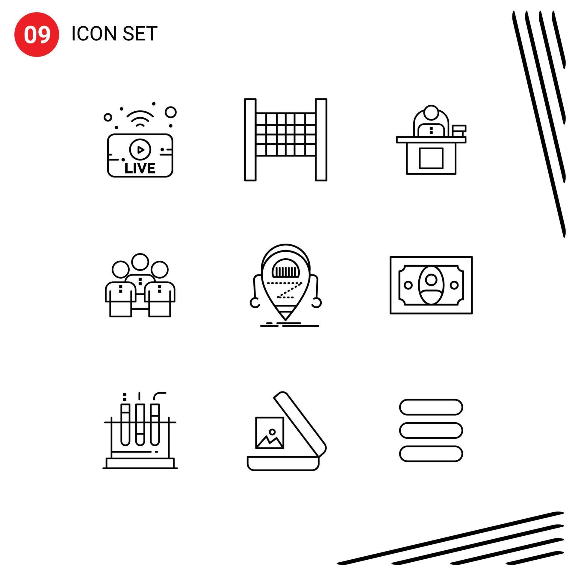 Set Of 9 Vector Outlines On Grid For Protection Group Computer Business User Editable Vector