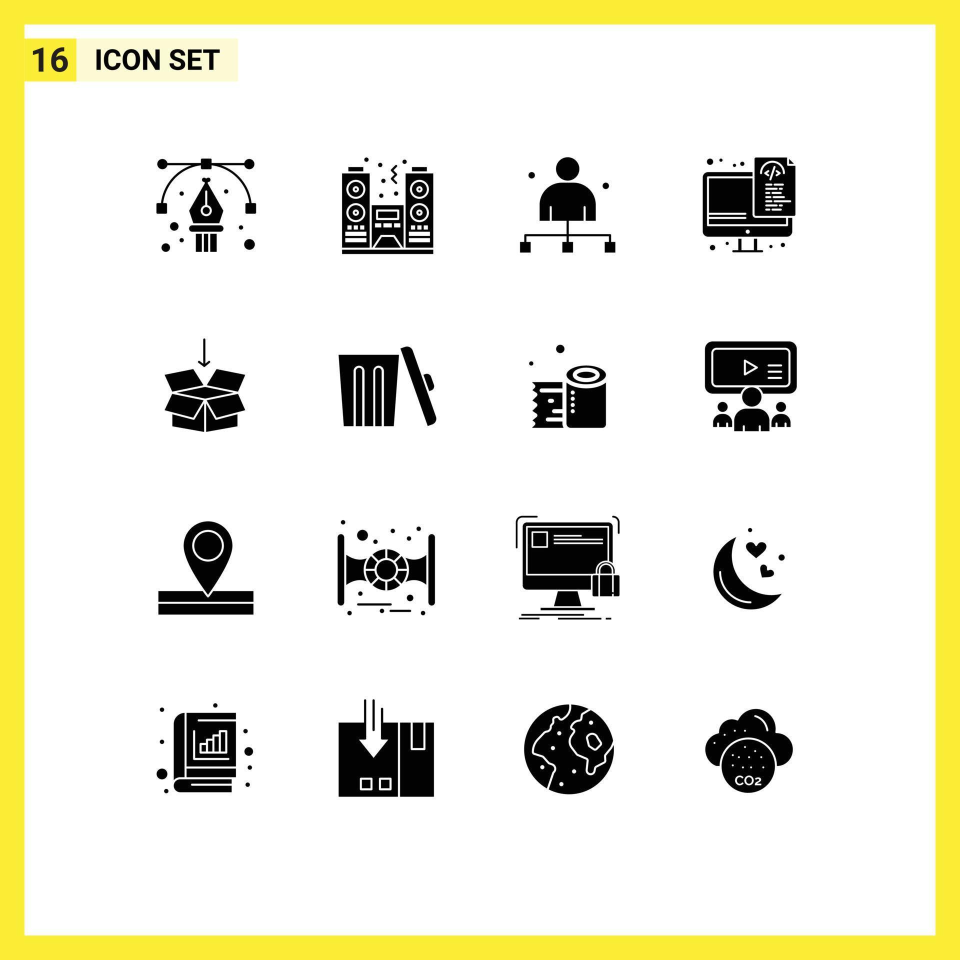 Set of 16 Modern UI Icons Symbols Signs for box programming boss ...