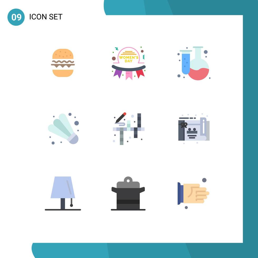 9 Thematic Vector Flat Colors And Editable Symbols Of Art Sport Badge Game Flask Editable Vector