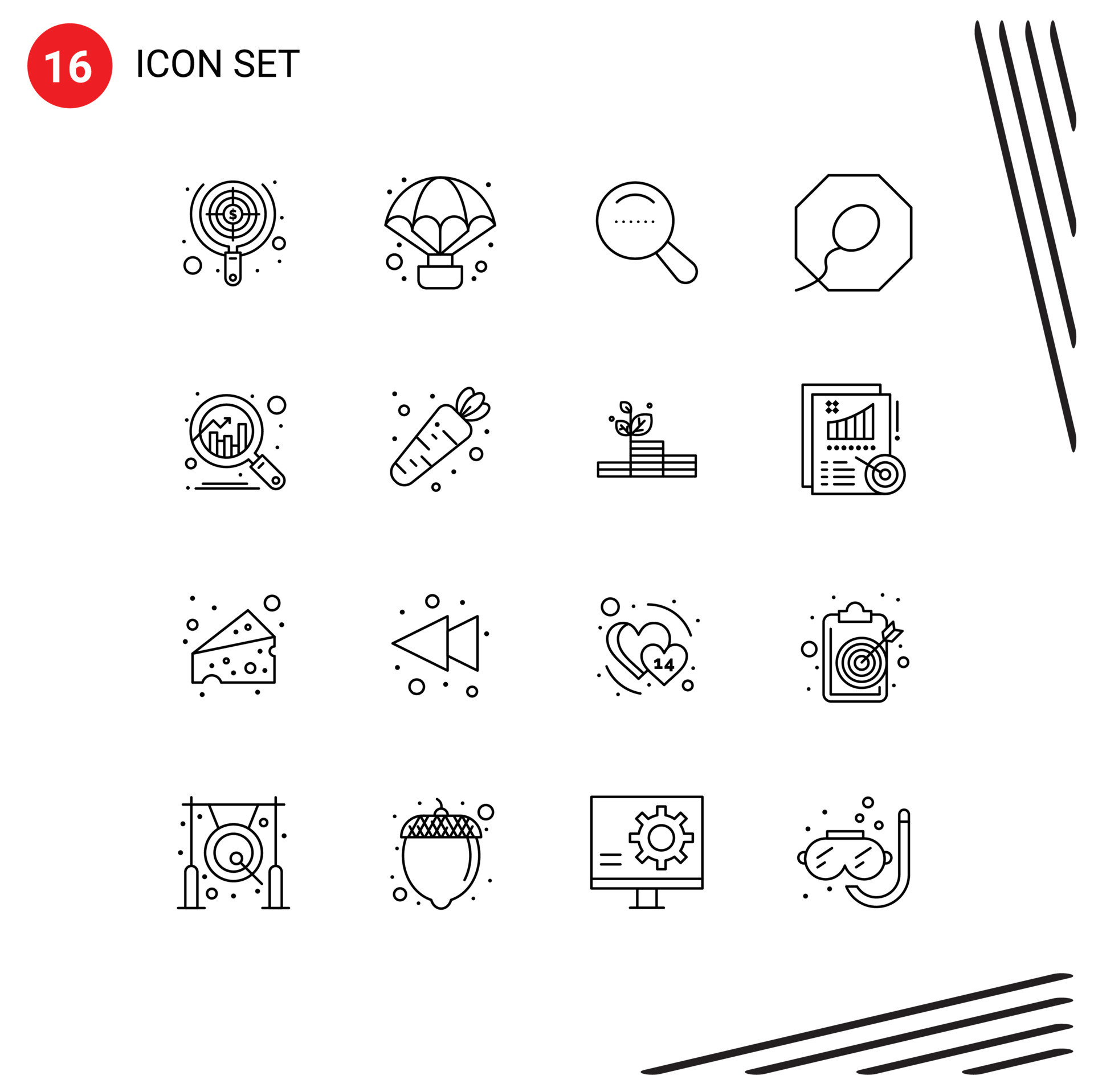 Set of 16 Vector Outlines on Grid for carrot chart observation analytics father Editable Vector ...