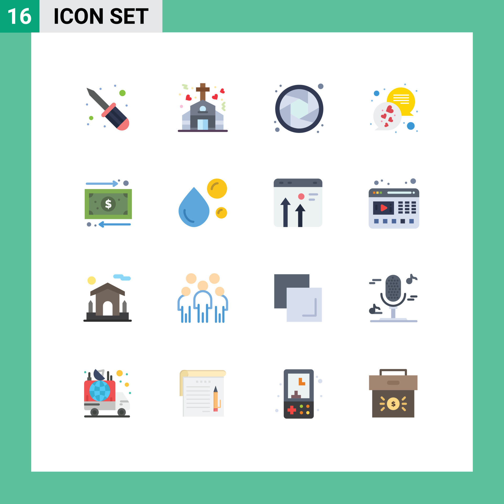 Stock Vector Icon Pack of 16 Line Signs and Symbols for money cash lens ...