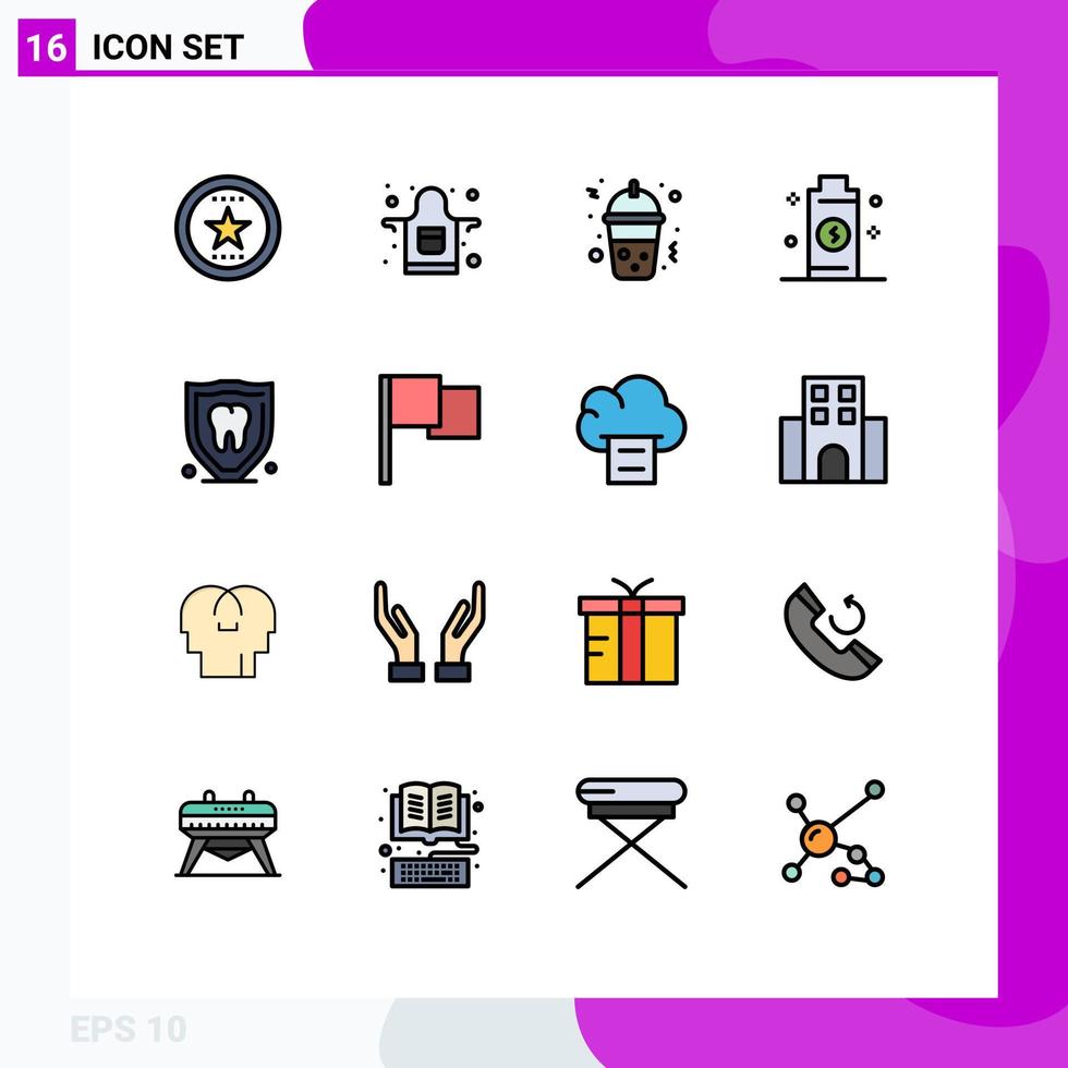 16 Universal Flat Color Filled Lines Set For Web And Mobile Applications Security Insurance