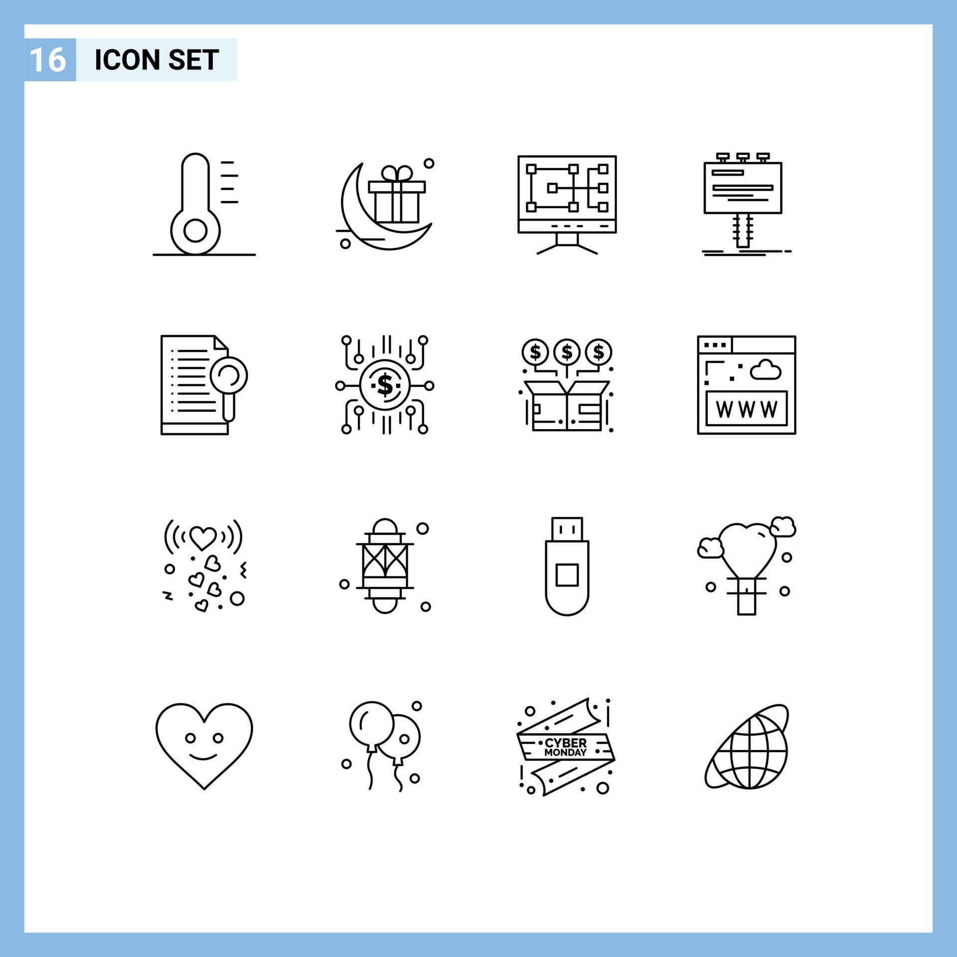Set of 16 Vector Outlines on Grid for server file repair document billboard Editable Vector ...