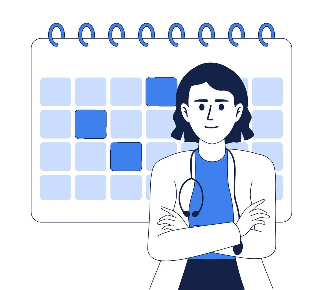 Therapist near calendar flat concept vector illustration. Schedule appointment. Editable 2D ...