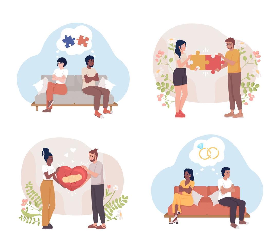 Couple fixing relationship 2D vector isolated illustration set ... Couple fixing relationship 2D vector isolated illustration set ...