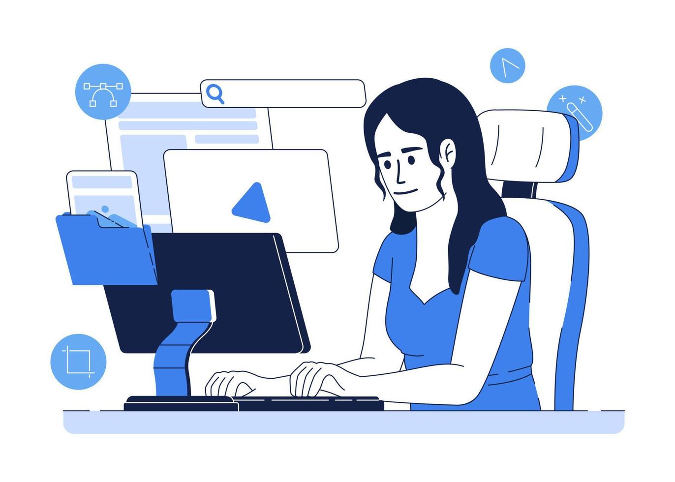 Illustrator working on computer flat concept vector illustration ...