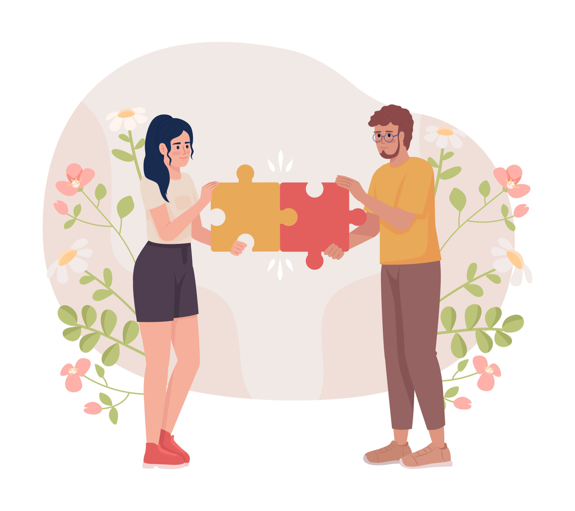 Couple Fixing Relationship Flat Concept Vector Illustration Supportive