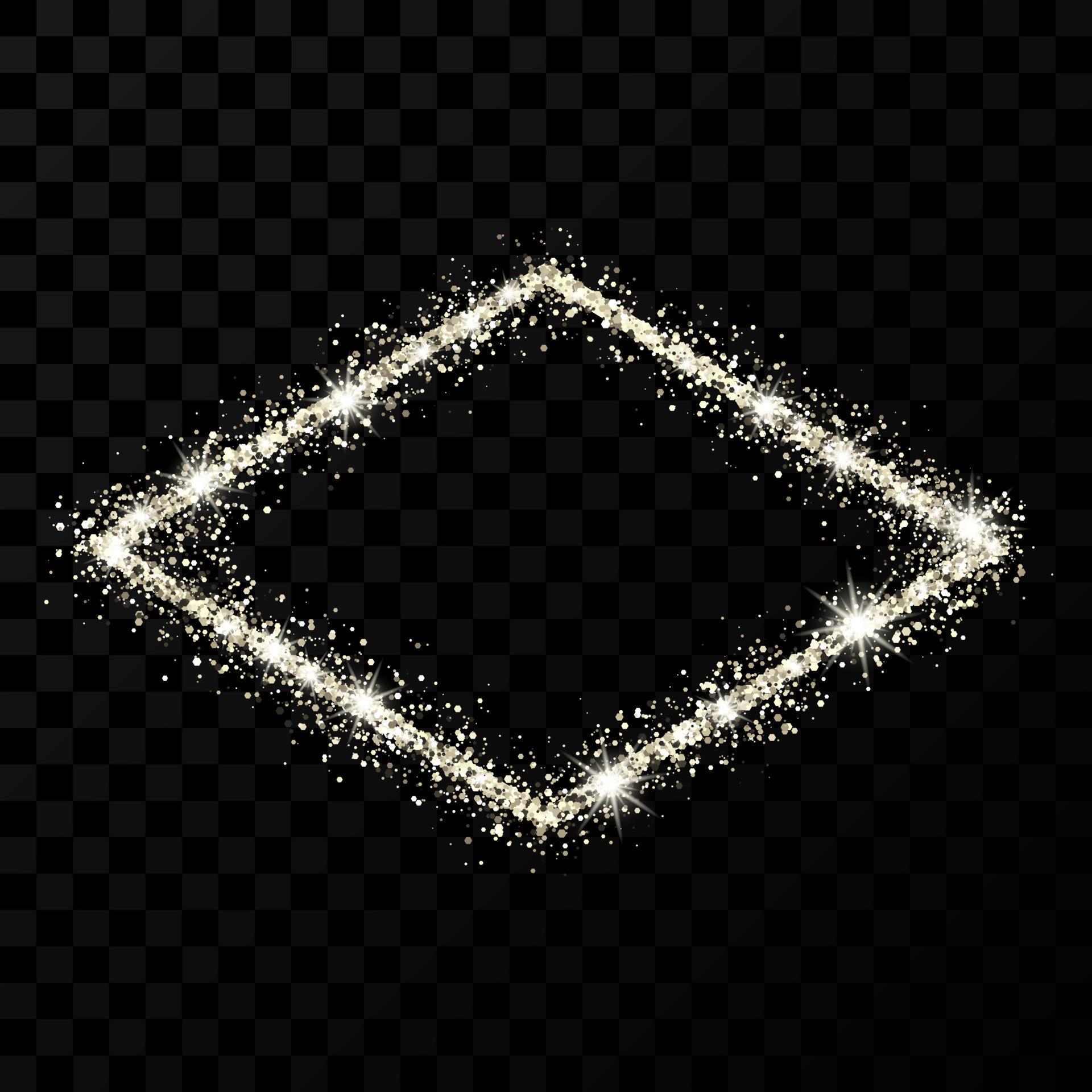 Silver glitter frame. Rhombus frame with shiny sparkles on dark transparent background. Vector ...