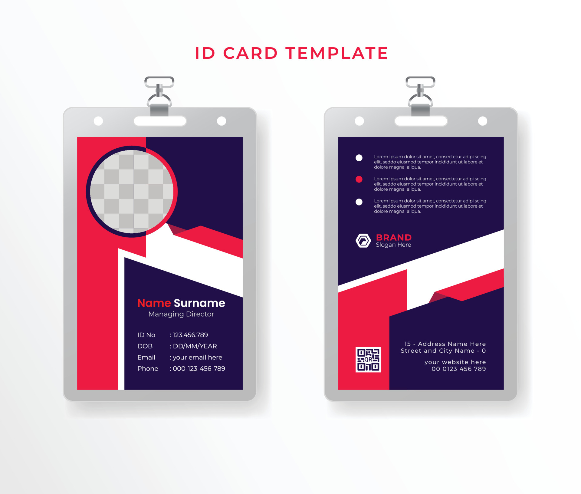 Id Card Design Template Creative Corporate Business Identity Card For Employees Front And Back