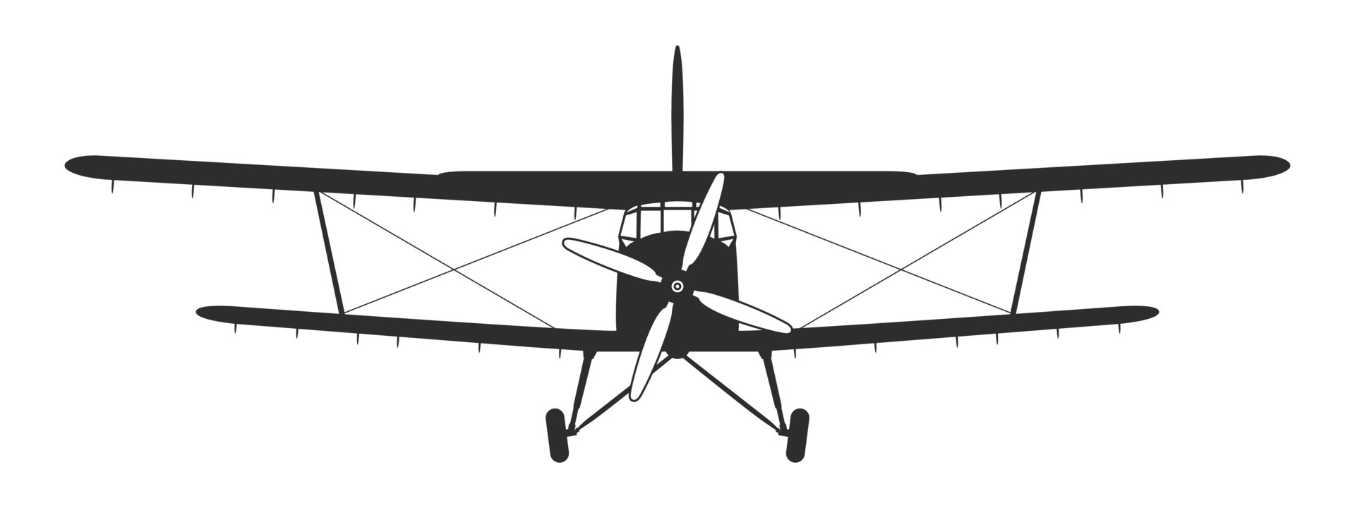 Plane. Retro Propeller Airplane. Airplane silhouette front view. Vector ... Plane. Retro Propeller Airplane. Airplane silhouette front view. Vector ...