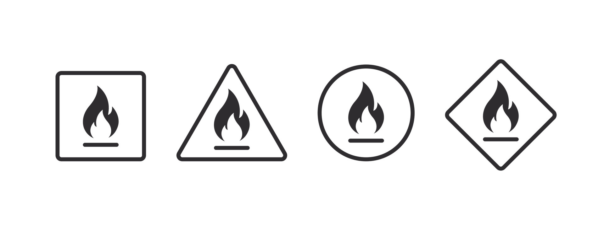 Flammable materials warning sign. Flammable substances icons set ... Flammable materials warning sign. Flammable substances icons set ...