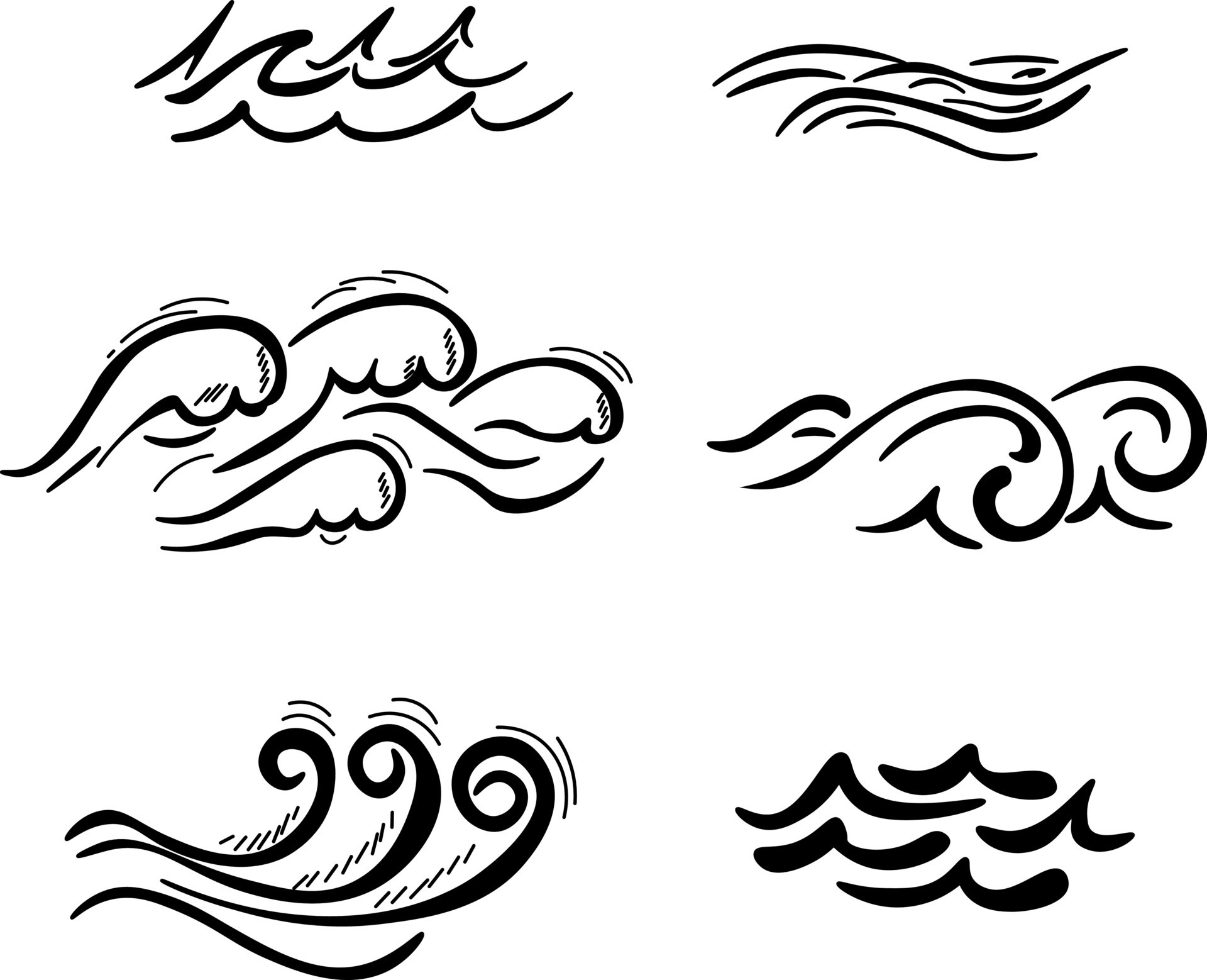 set of hand drawn waves 16187496 Vector Art at Vecteezy