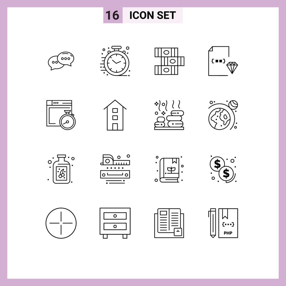 Set of 16 Modern UI Icons Symbols Signs for brower file books document develop Editable Vector ...