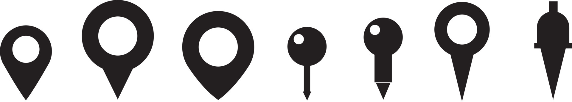 Location pointers set. Flat isolated location pointers icon set. Map pin collection. Black pin ...