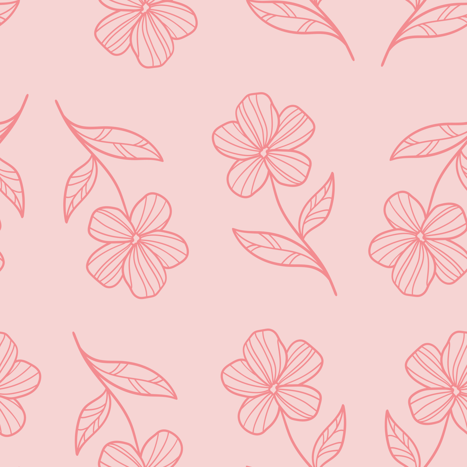 Simple pink floral pattern with vector flower illustrations, background ...